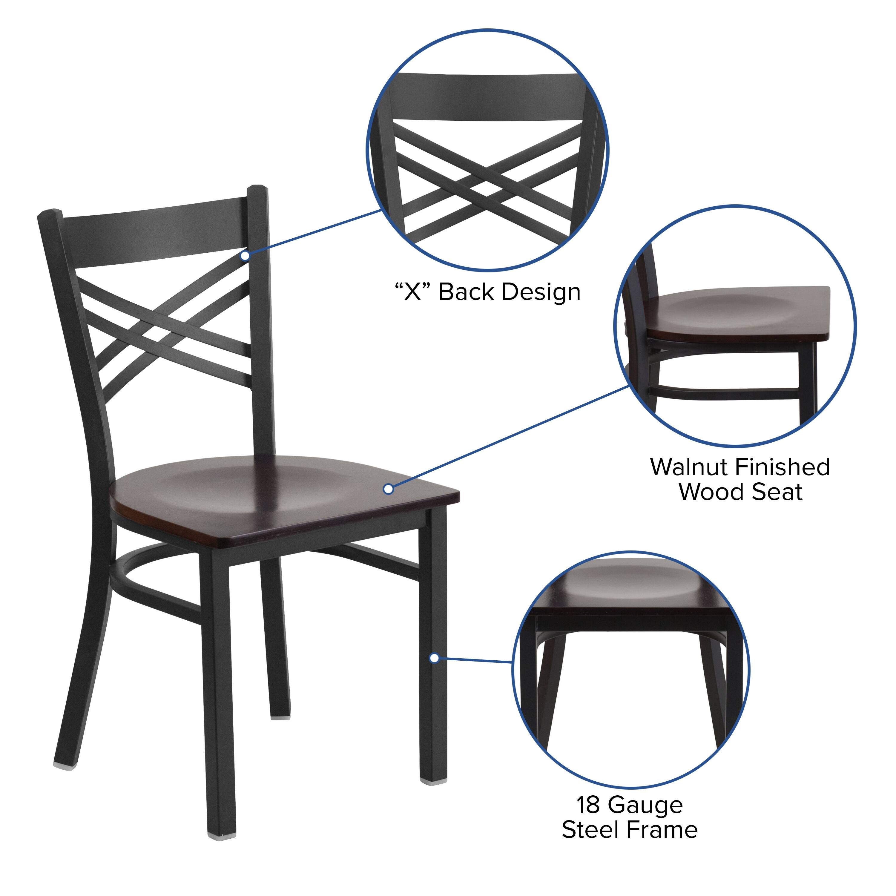 Emma + Oliver "X" Back Metal Restaurant Dining Chair Walnut Wood Seat ...