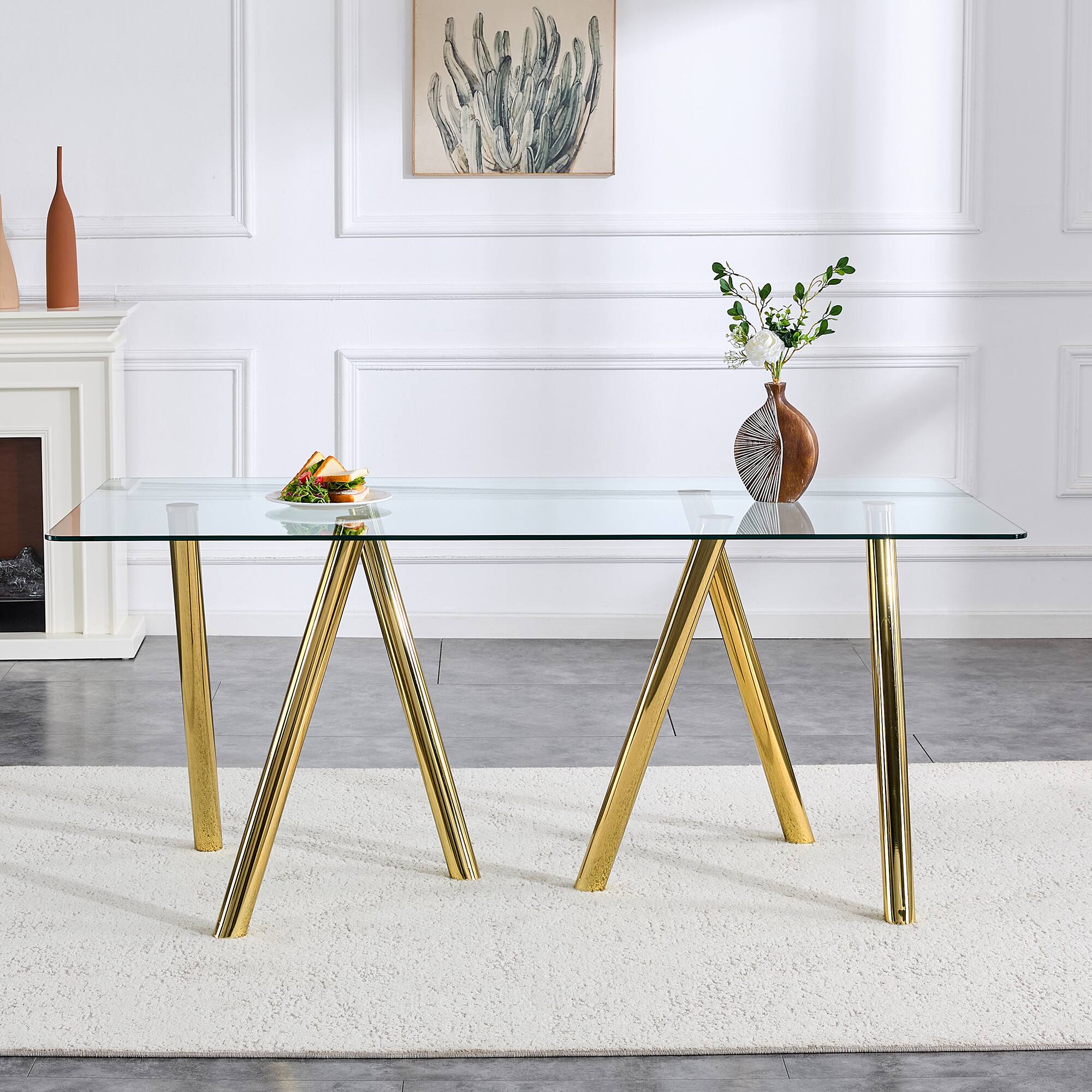 Loheer Loheer 5.9 Ft Modern Tempered Glass Dining Table with Sturdy ...
