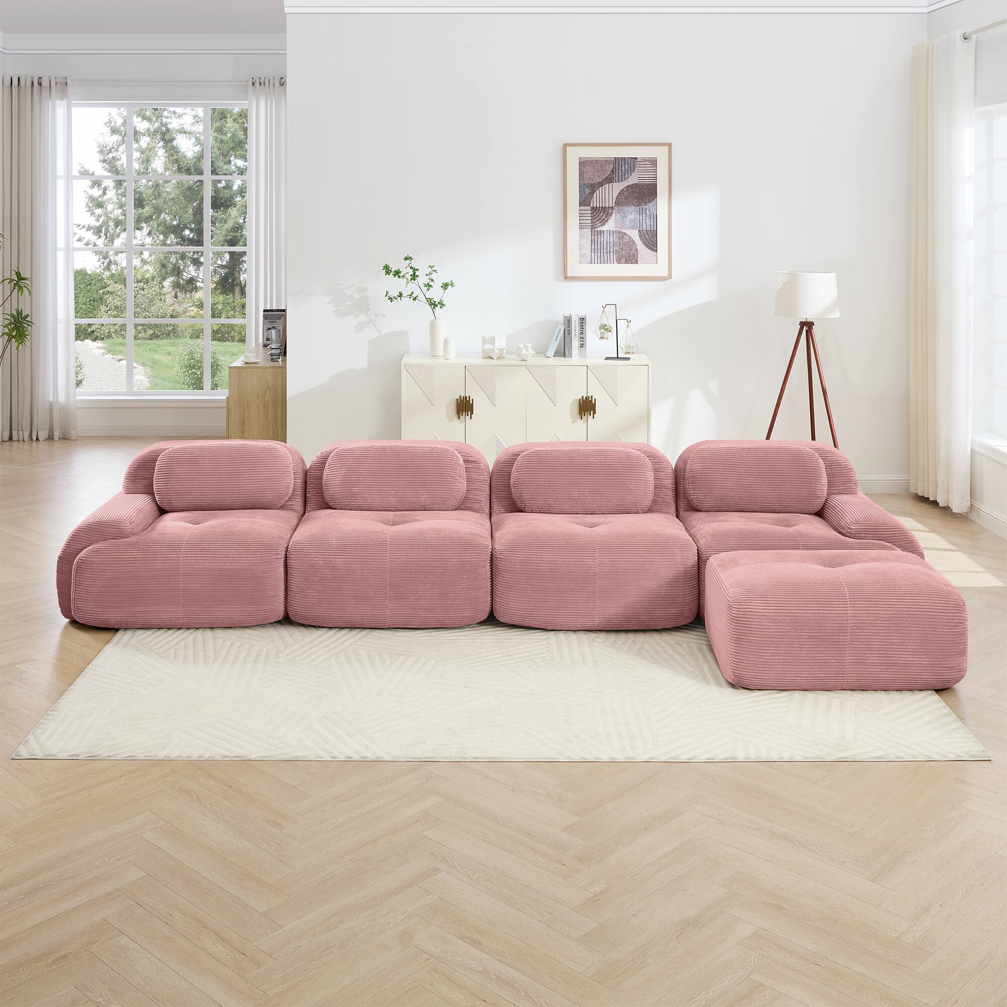 Aukfa 4 Seats + Ottoman Modular Corduroy Sectional Sofa Ergonomic ...