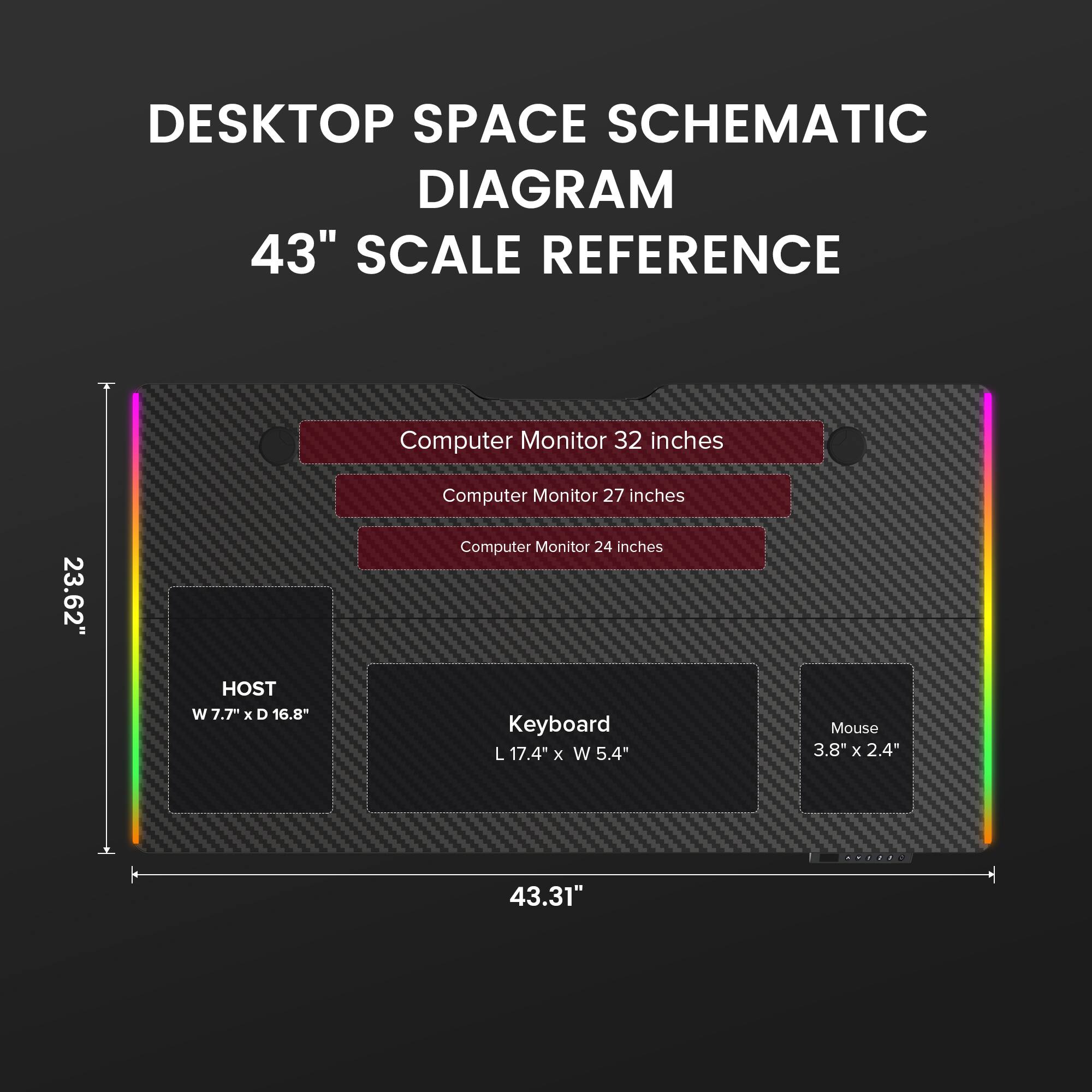 GTPlayer 43'' W Gaming Electric Standing Desk Height Adjustable RGB ...
