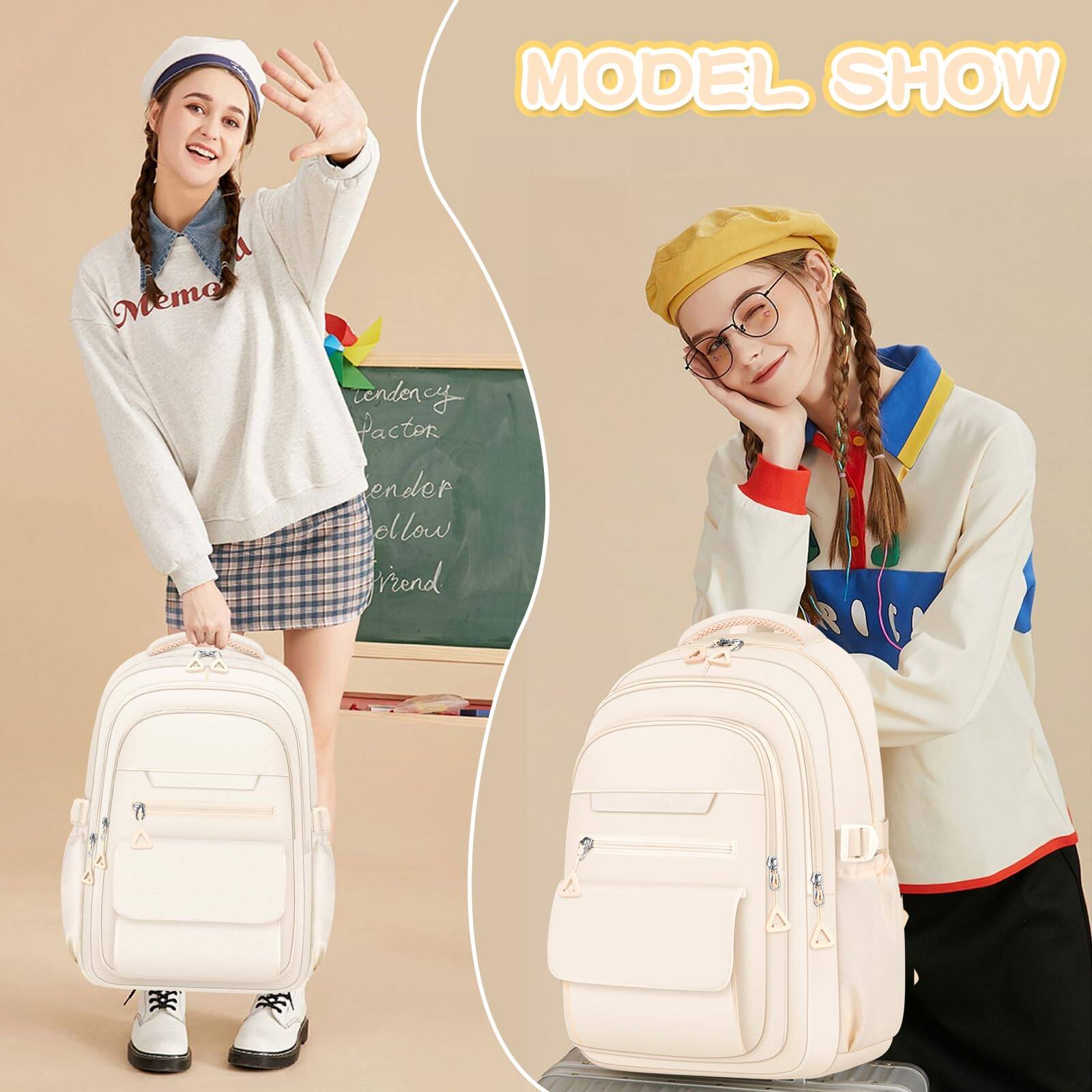 Live At Space Cute Backpack For School Teen Beige Bookbag Aesthetic ...