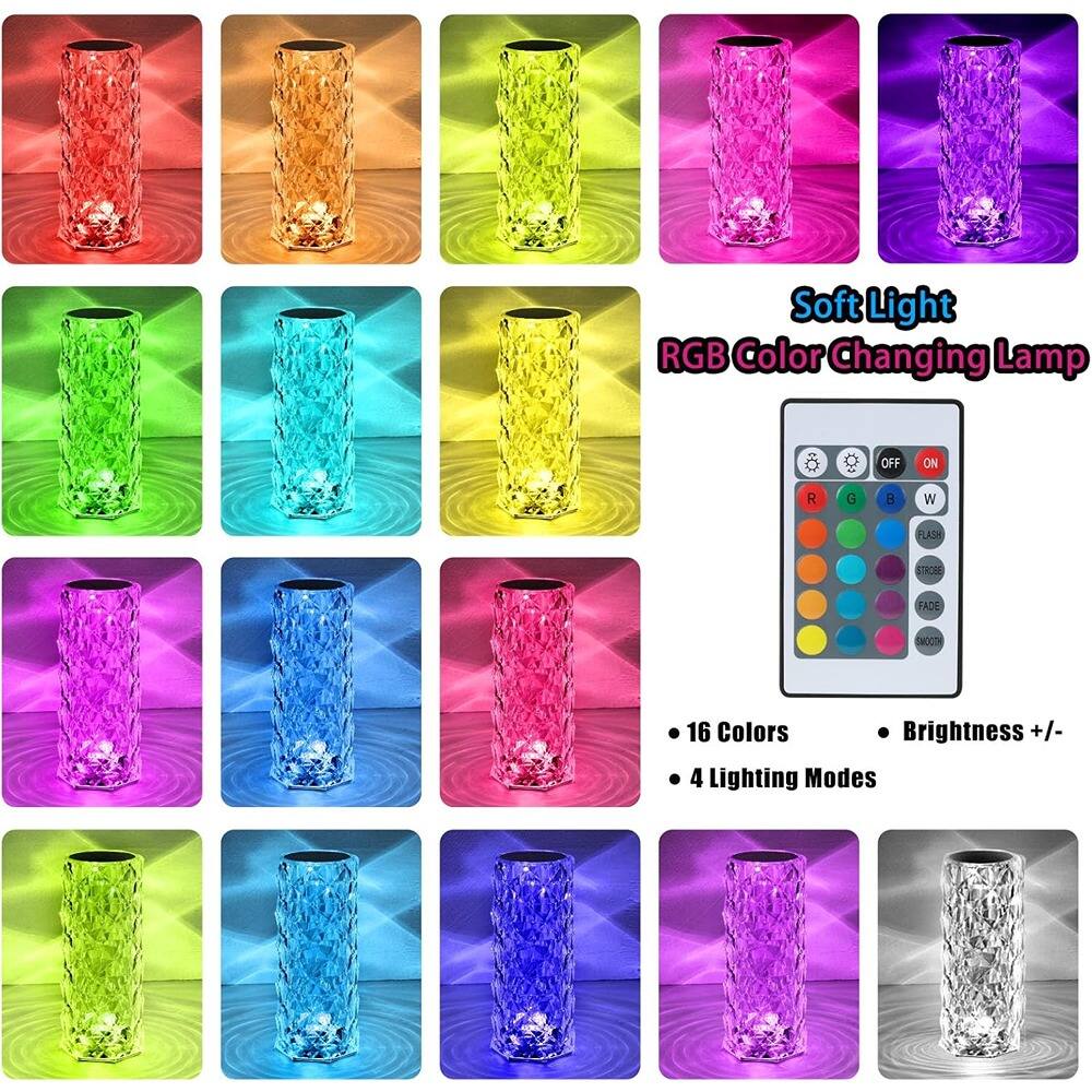 PARKER SLATER Crystal touch lamp with 16 colors, rechargeable diamond ...