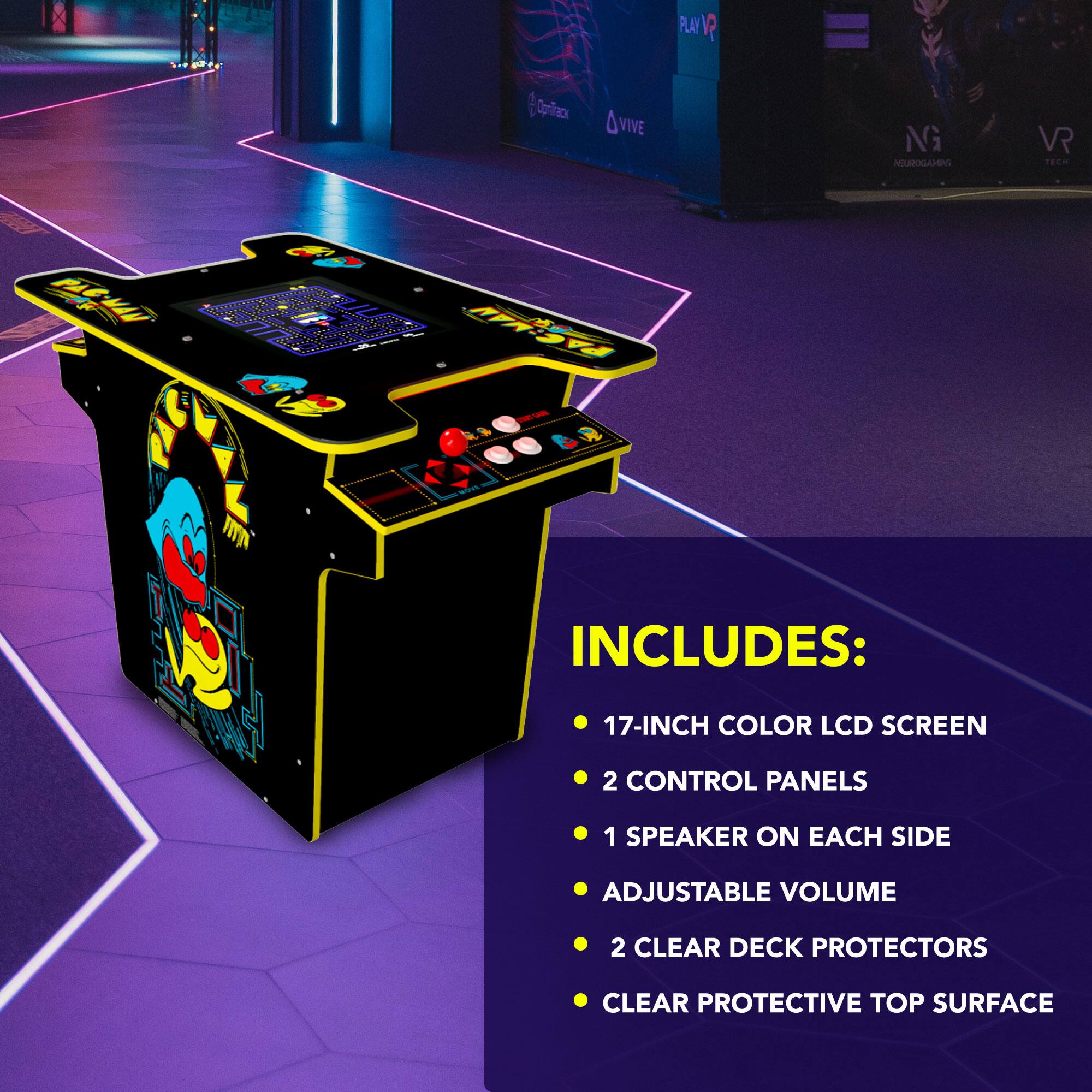 PAC MAN Head to Head Arcade Table, 12 Games in 1, Black Series Edition ...