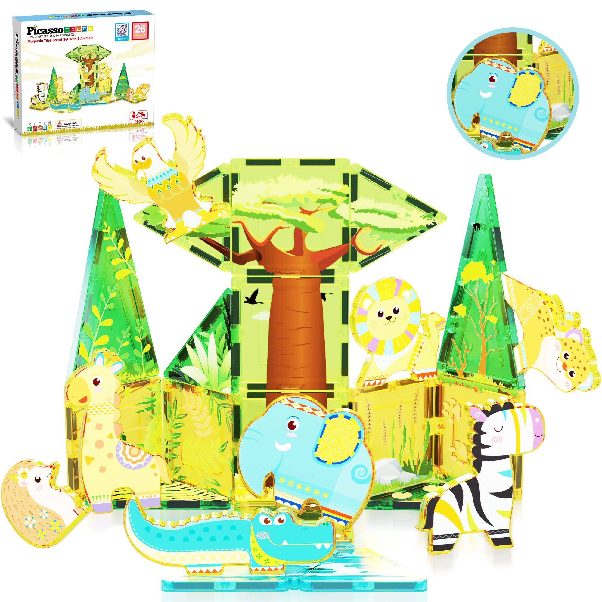 PicassoTiles PICASSO TILES Magnetic Tiles for Kids – Safari Animals ...