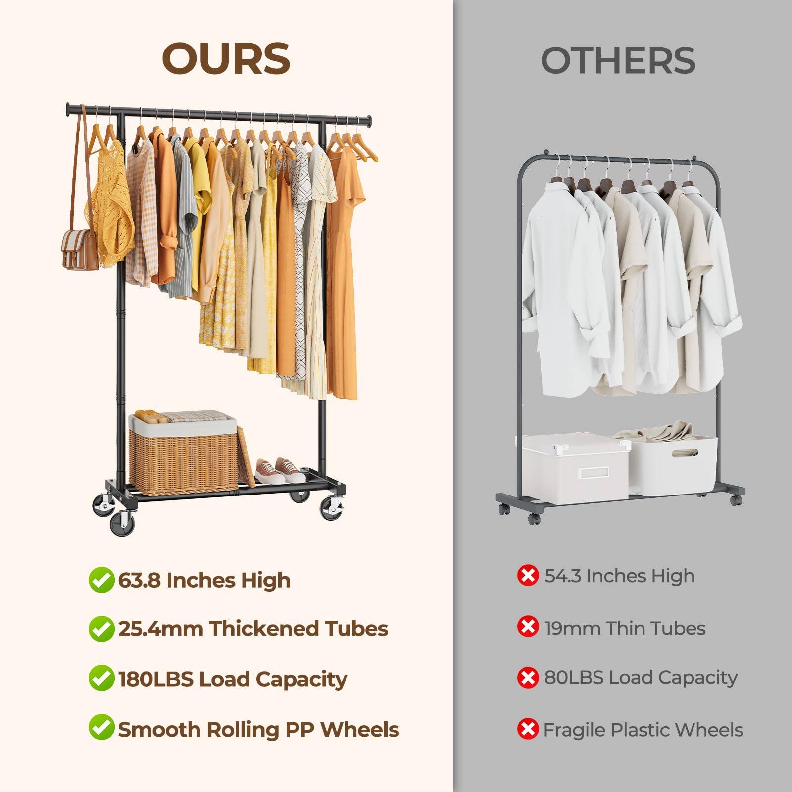 Cedar Assembly Clothes Rack Clothing For Hanging Rolling Garment Sturdy ...