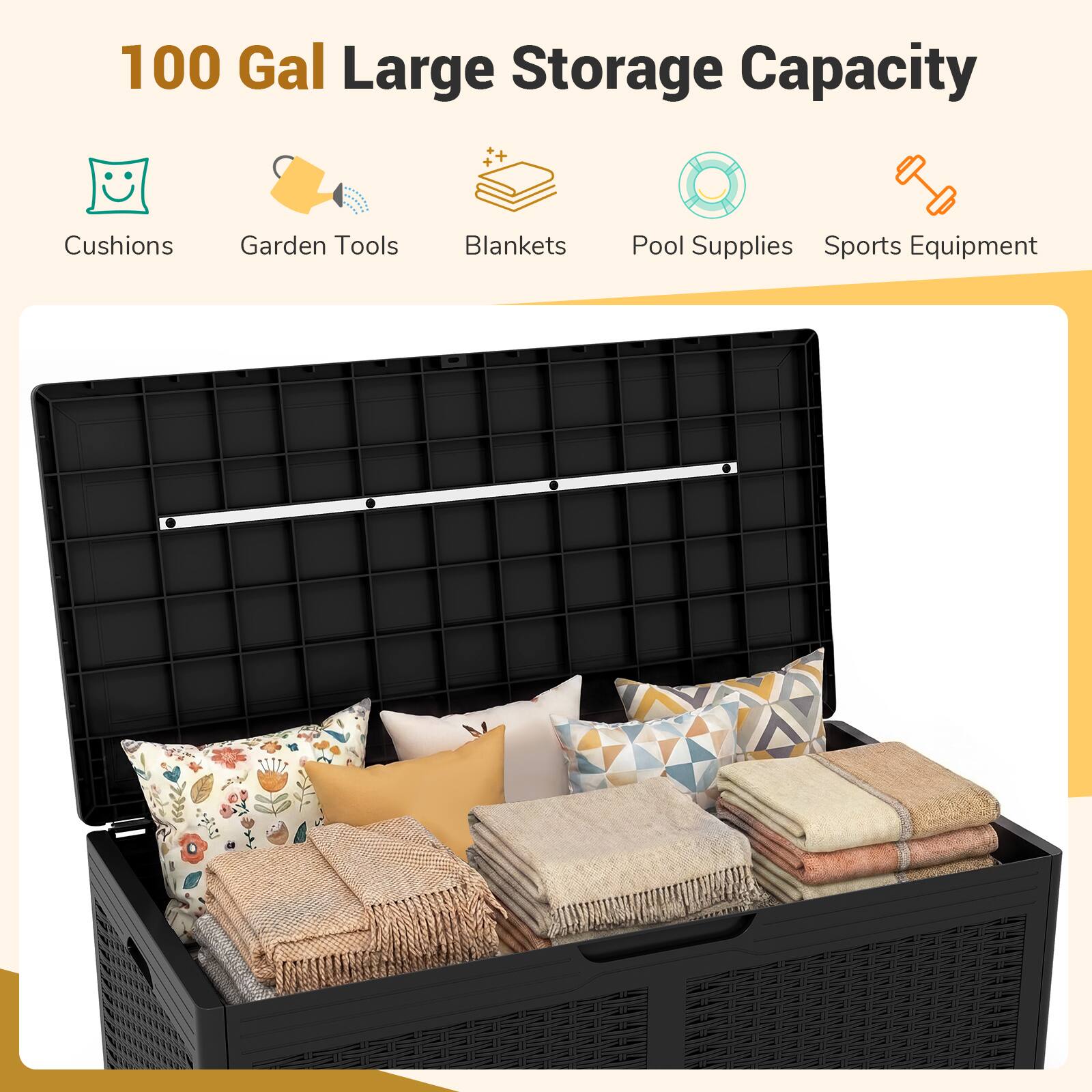 Costway 100 Gal Outdoor Storage Box Lockable Patio Bin & Bench for ...
