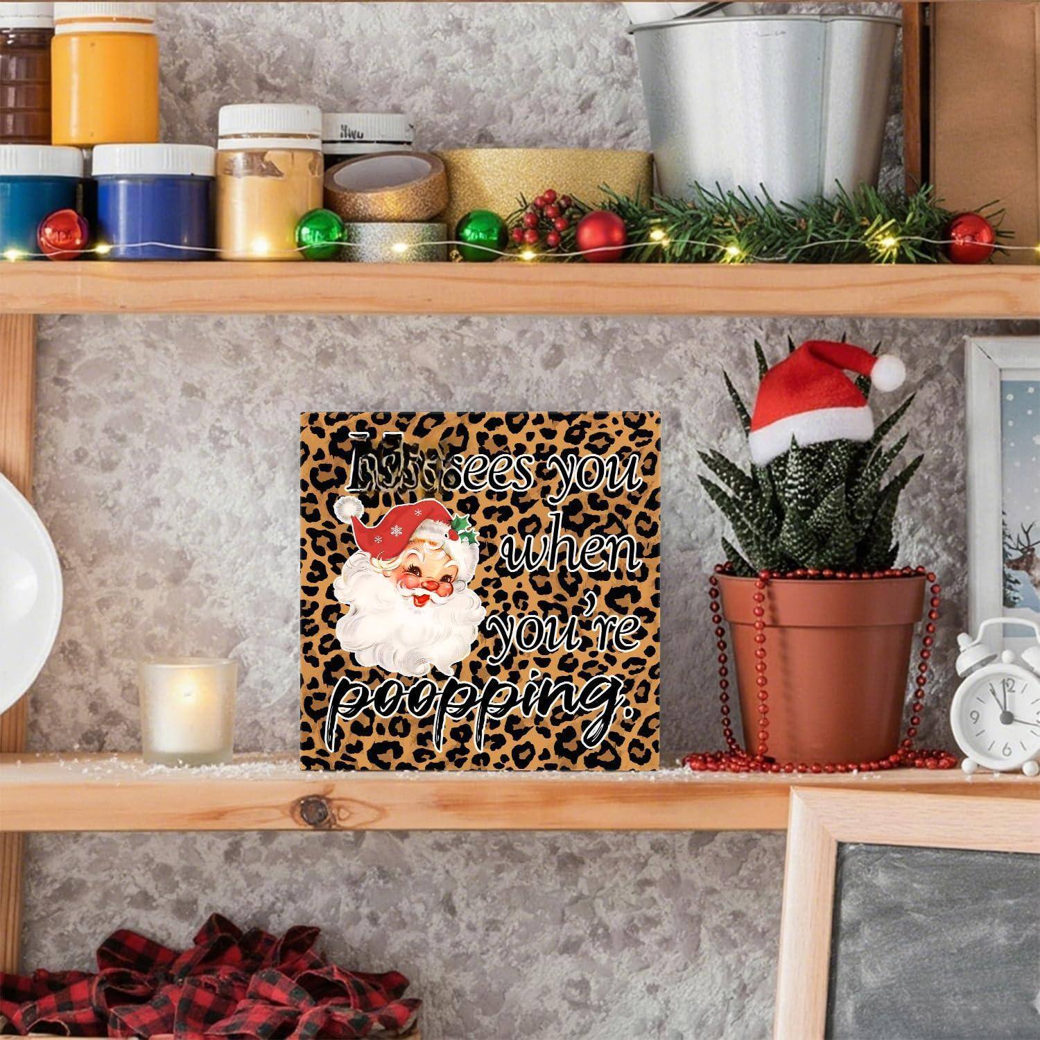 Paradigms Interiors Leopard Christmas Santa Wooden Bathroom Decor He ...