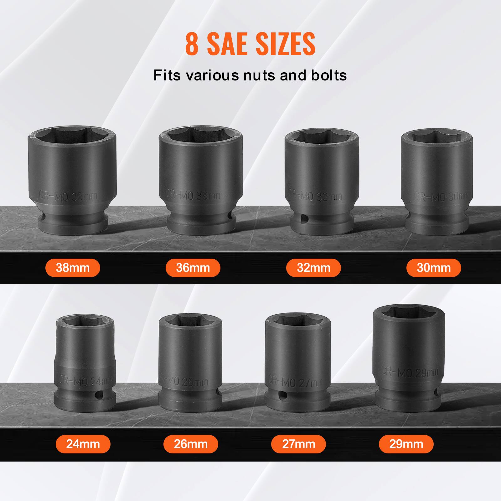 VEVOR Axle Nut Impact Socket Set,3/4" Drive 6 Point 8 Piece Metric ...