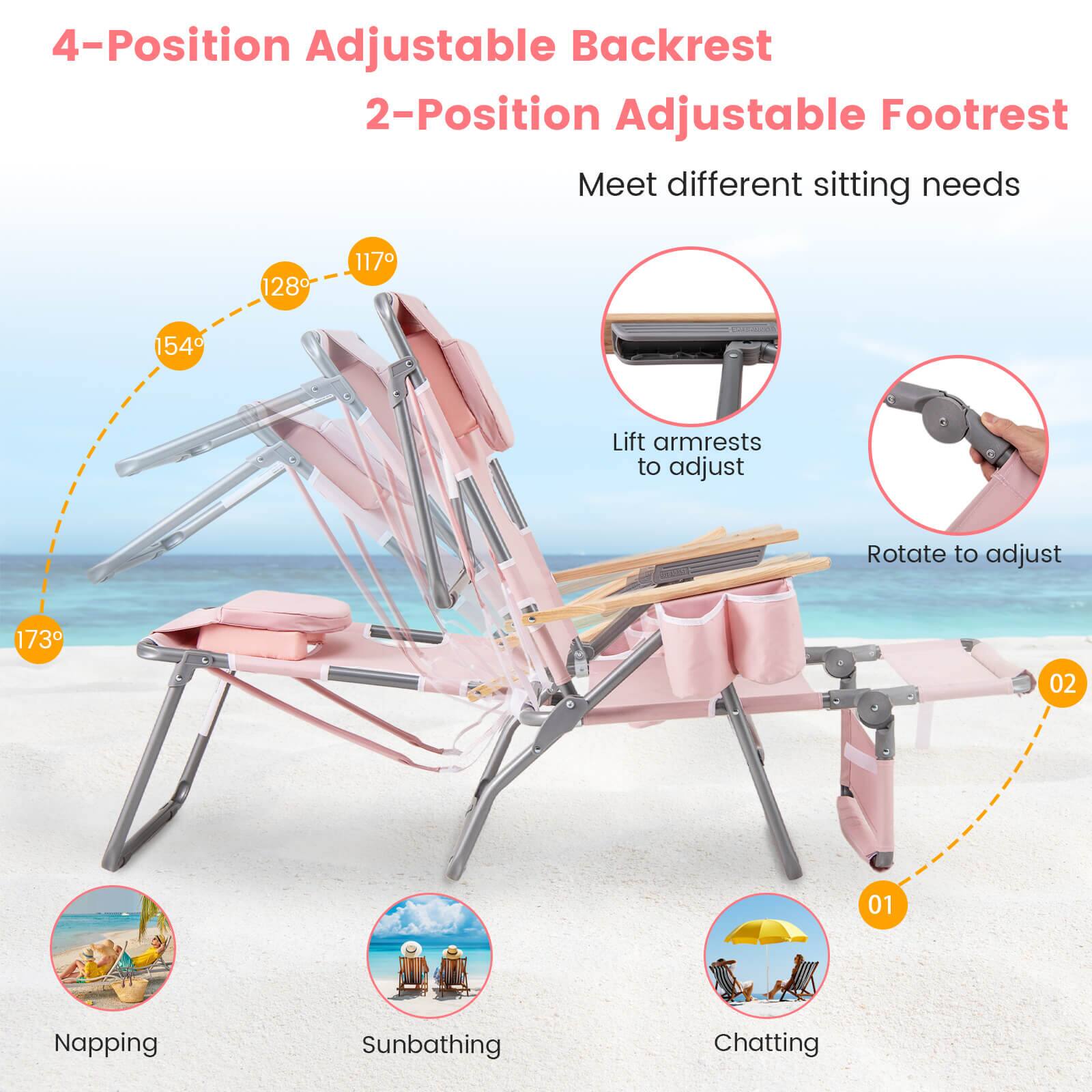 Costway 2 PCS 3 IN 1 Foldable Beach Chair with Face Hole, Footrest ...