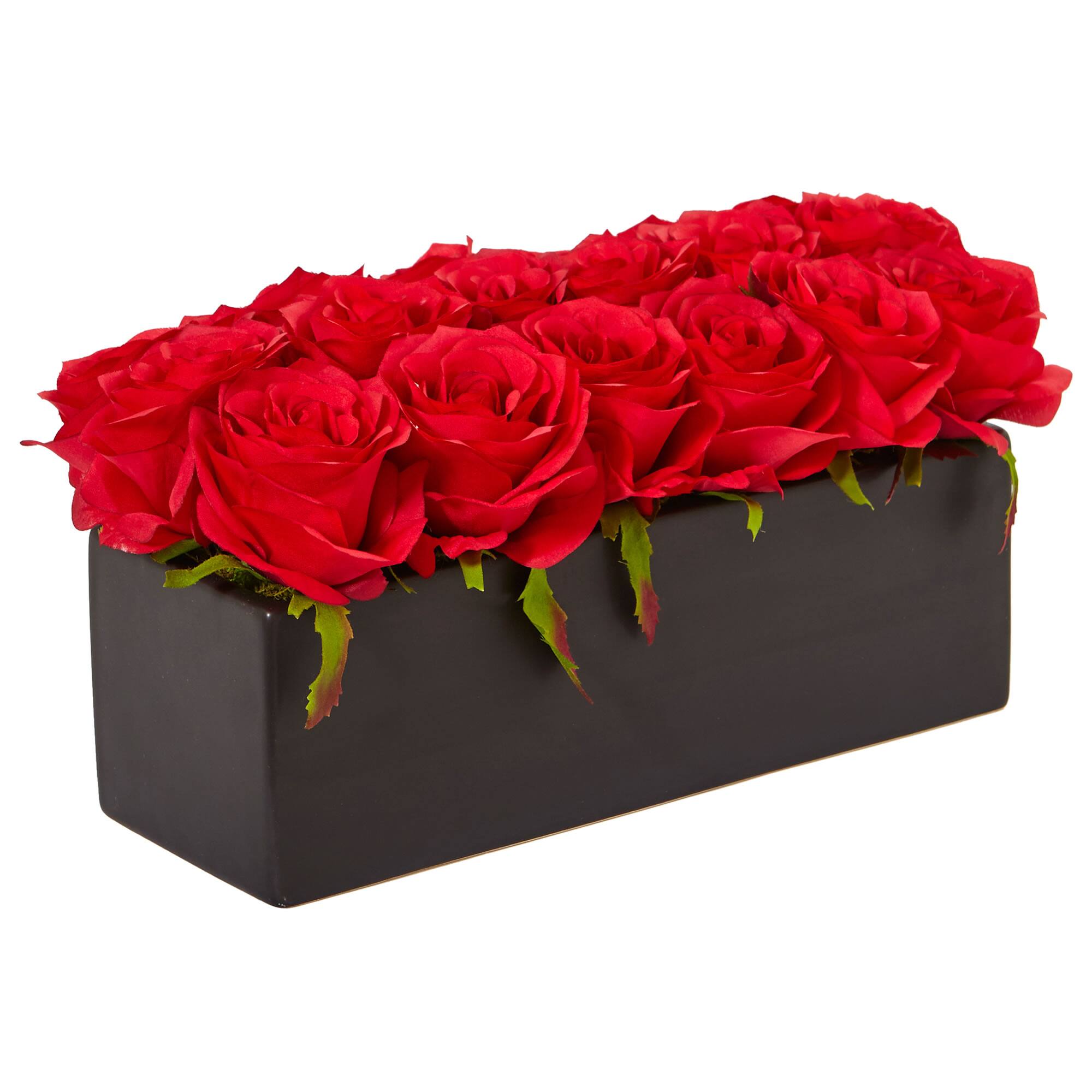 BreeBe 6" Roses in Black Rectangular Planter Red 1487-RD - Best Buy