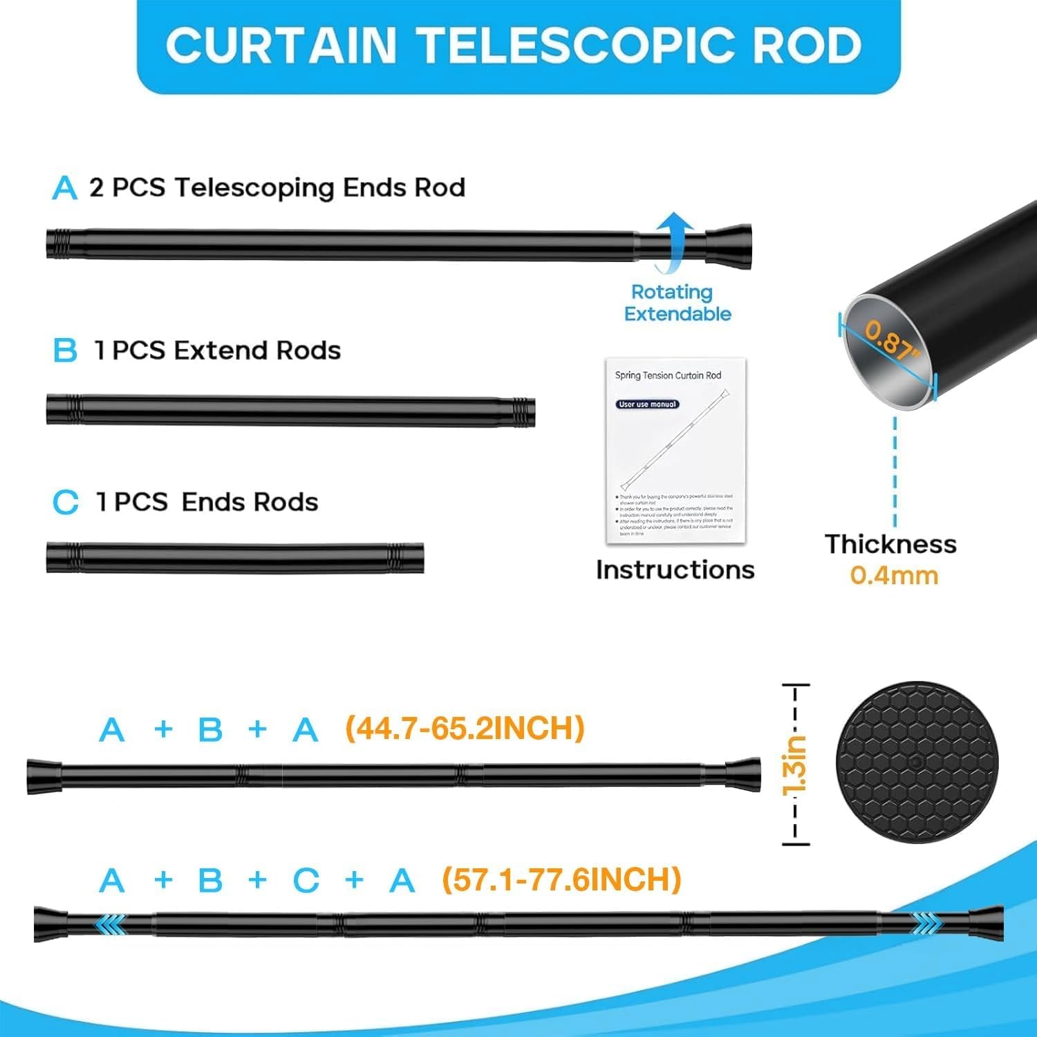 Empire DigiLabs 2 Pack Shower Curtain Rod 45 To Rods For Bathroom ...