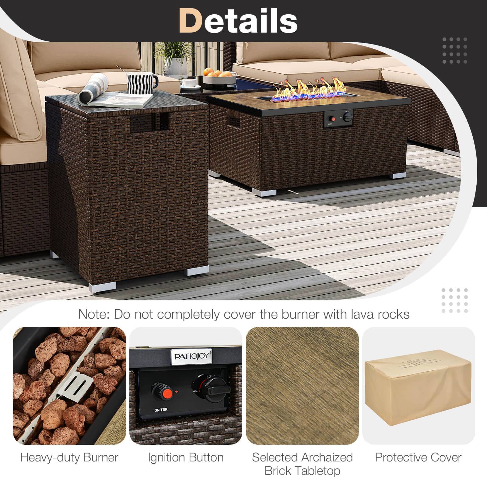 Costway 12 PCS Patio Wicker Sectional Sofa Set with 32" Propane Fire ...