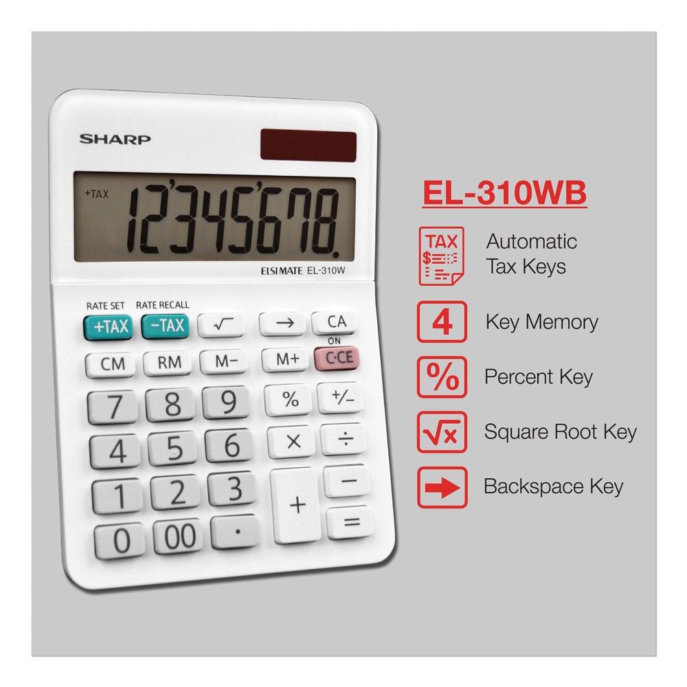 Sharp EL 310WB 8 Digit LCD Mini Desktop Calculator Modern white EL-310WB - Best Buy