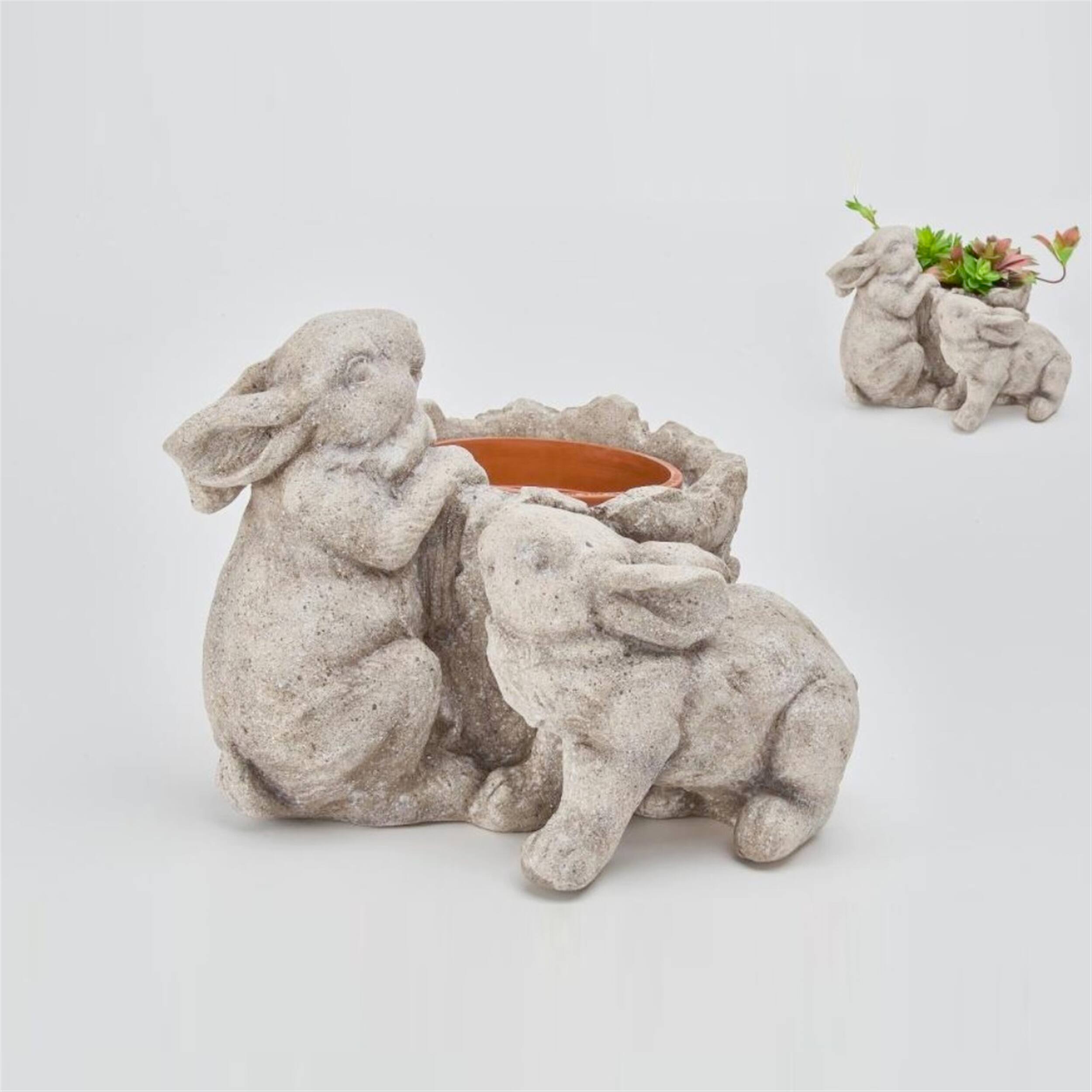 BreeBe Stone Garden Rabbit Planter 14.5"L Brown 92188DS - Best Buy