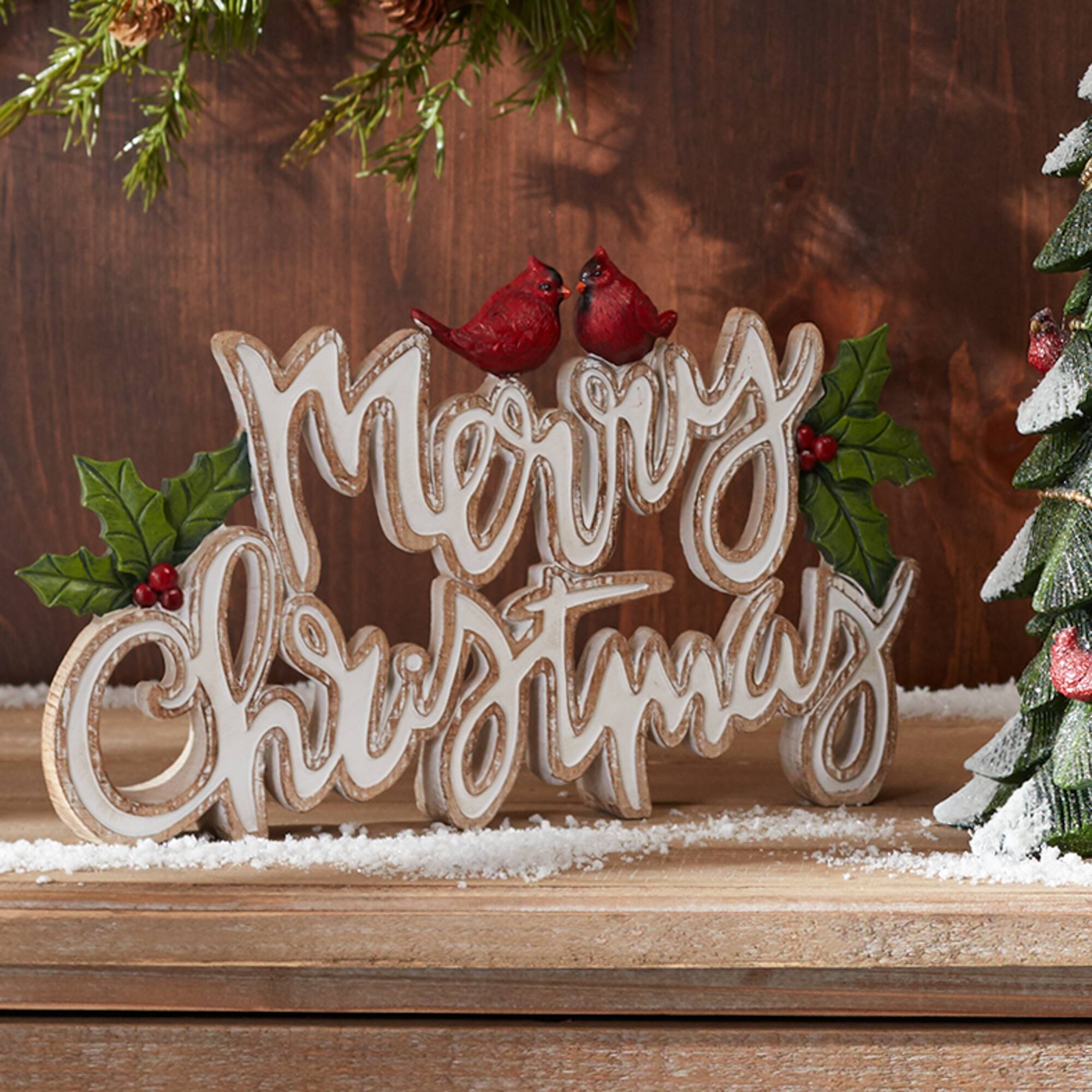 BreeBe Merry Christmas Tabletop Sign (Set of 2) White, Brown 86215DS ...