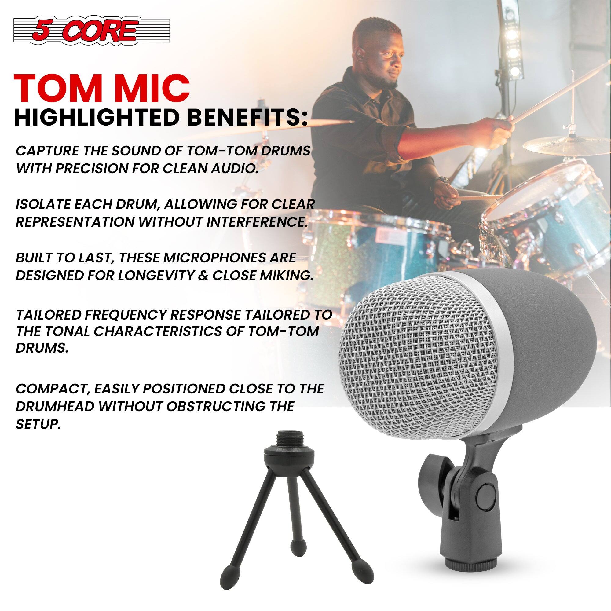 5 CORE Tom Snare Mic Cardioid Dynamic Microphone for Drum Kit ...