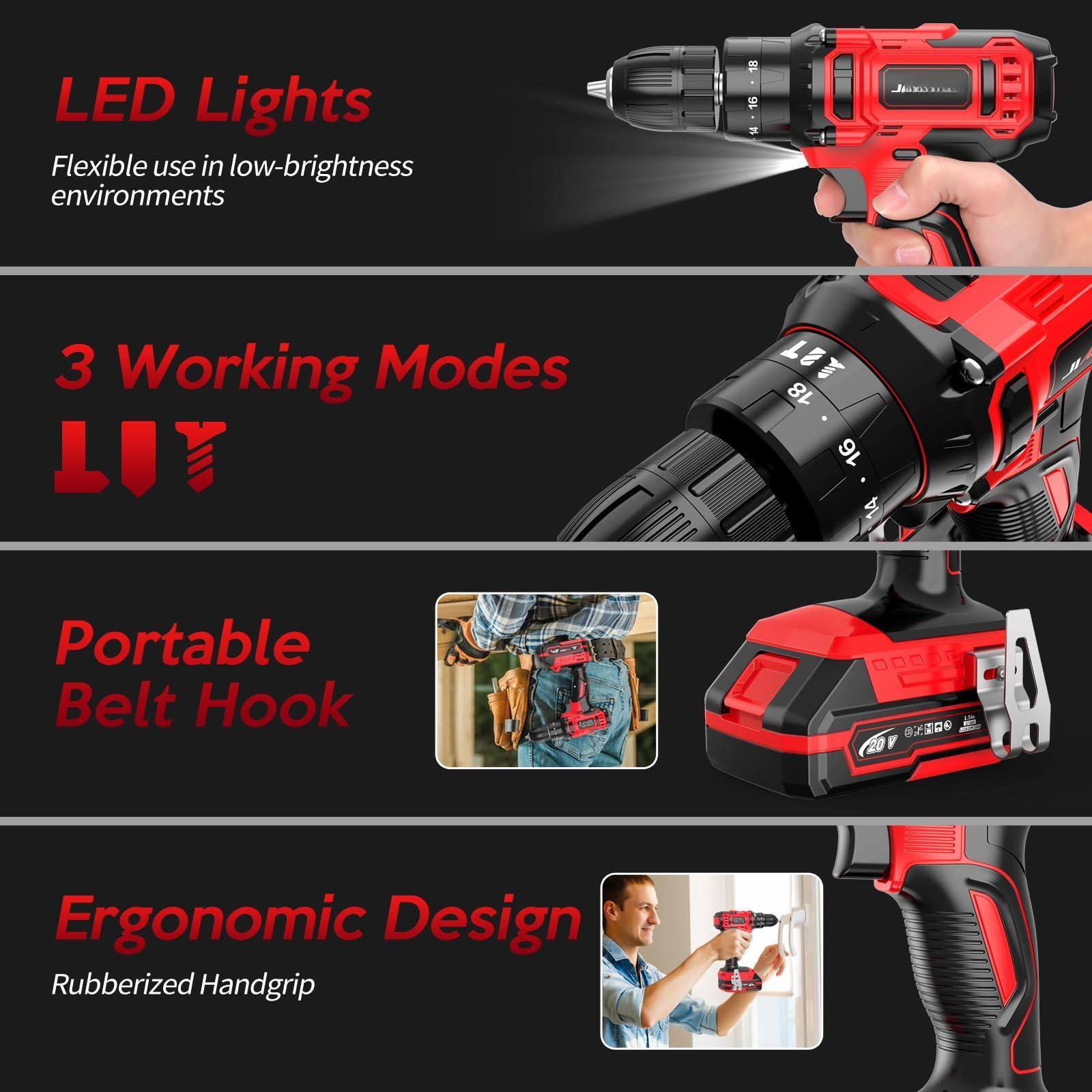 JETRANSPORT 20v Cordless Drill Electric Power Set With 3 8 Keyless ...