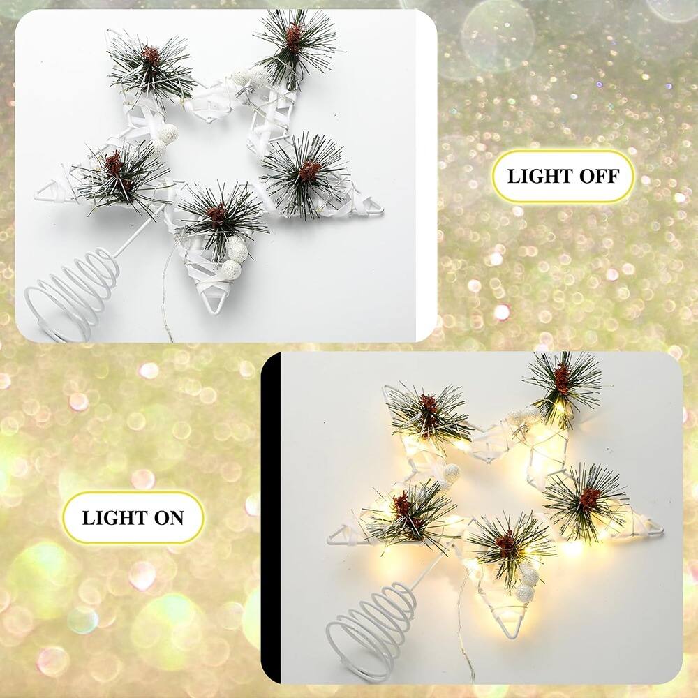 PARKER SLATER 8"x11" Rustic White Star Tree Topper – 30 Lights ...