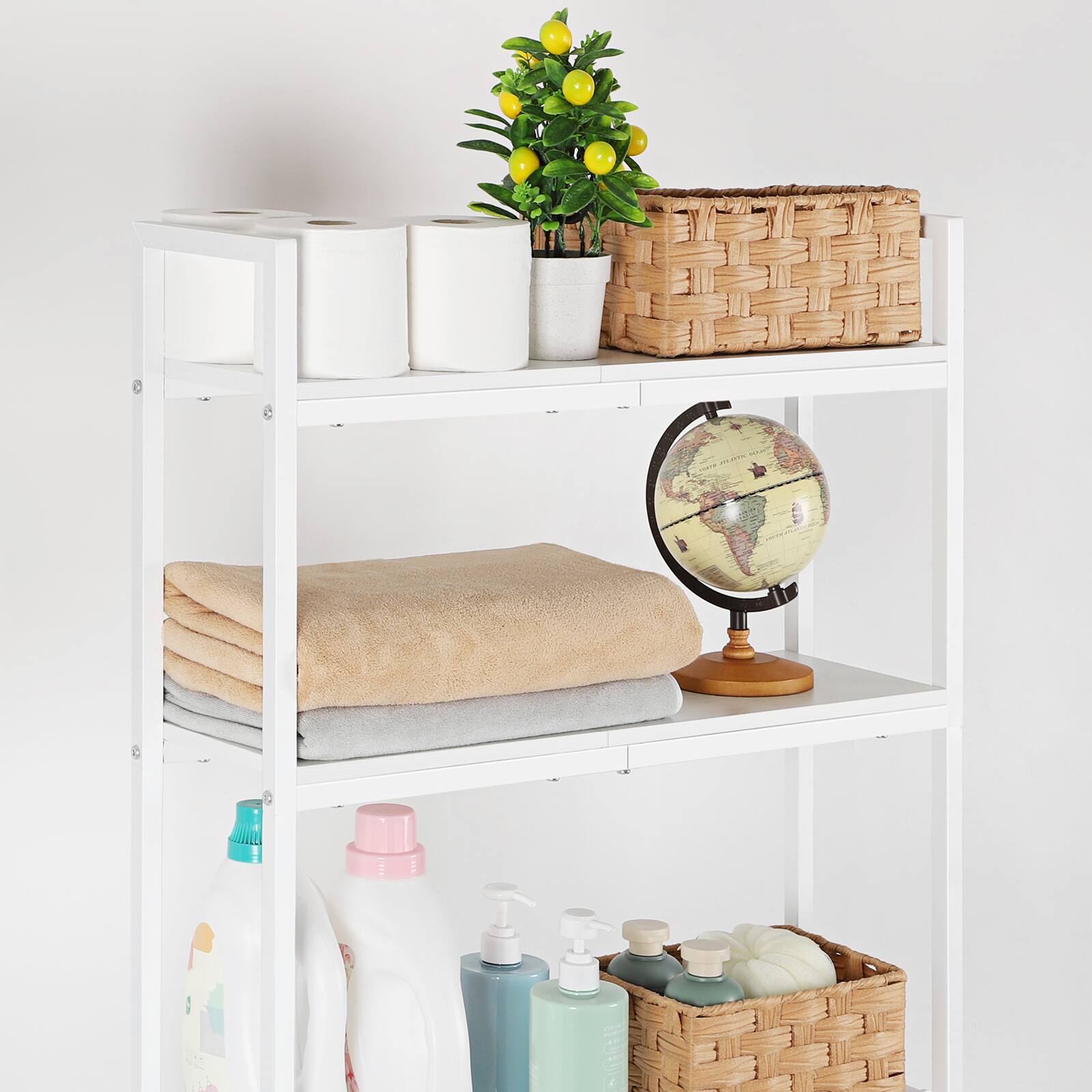 Oumilen Over the Toilet Storage Shelf with 3 Tier Design & Hooks, White ...