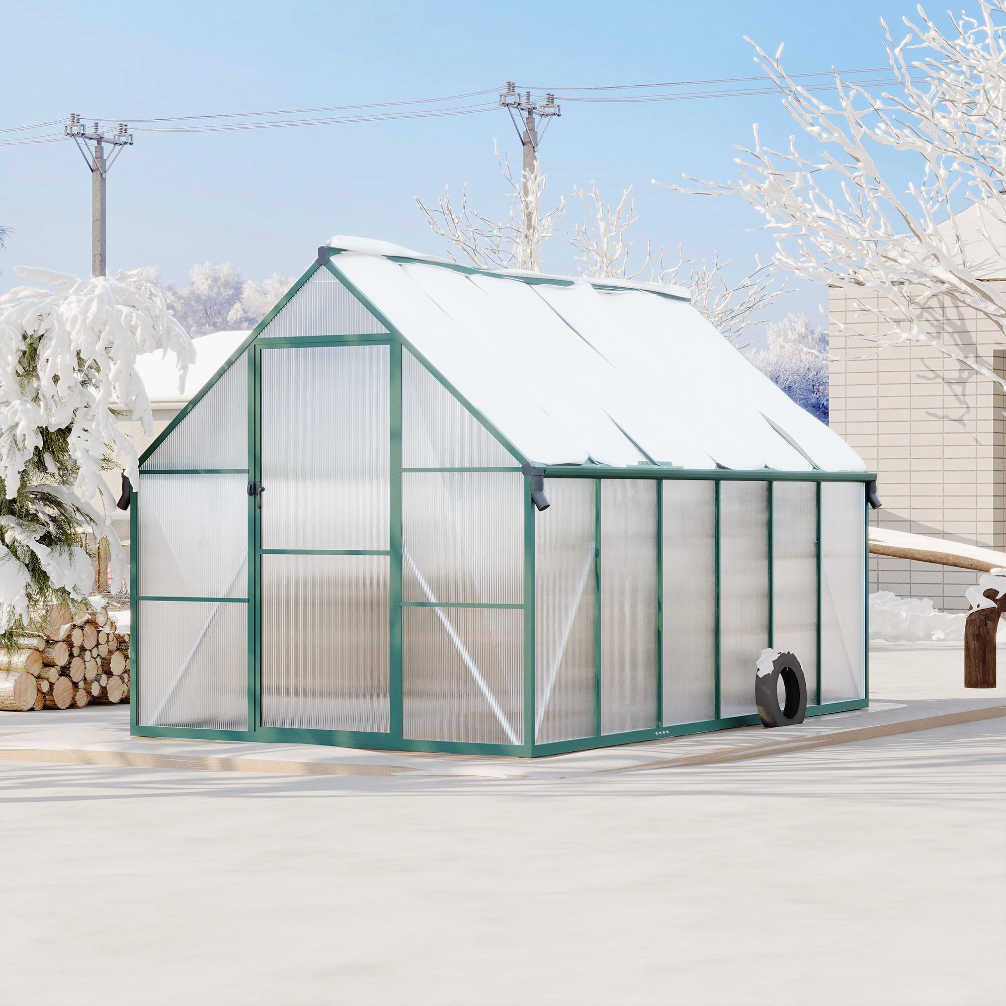 Jojoka 8x12 FT Heavy Duty Aluminum Framed Polycarbonate Greenhouse with ...