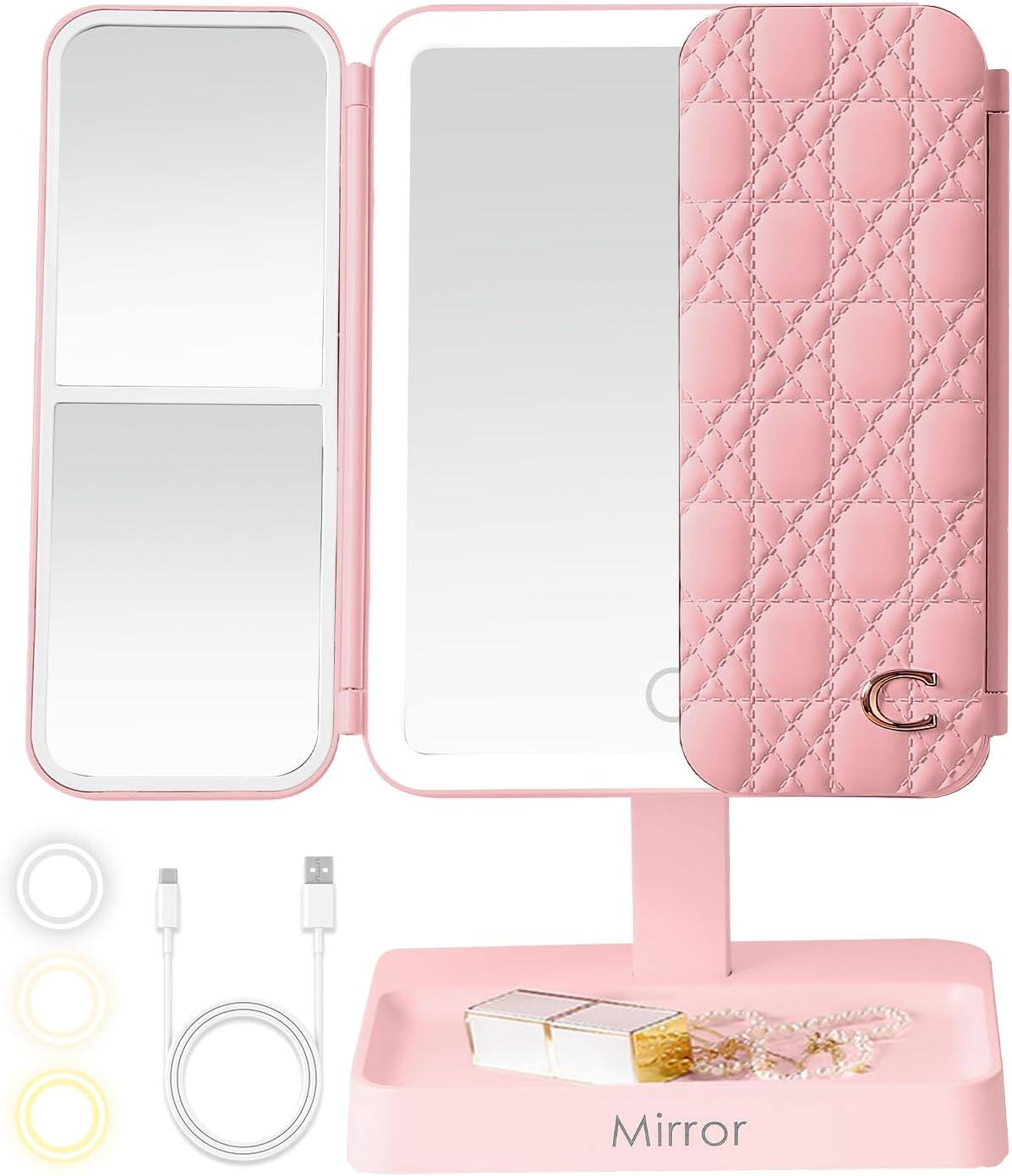 Stamp n Camp Makeup Mirror Vanity with Lights, 83 LEDs, 360 Degree Uniform Fill Light, 3 Color ...