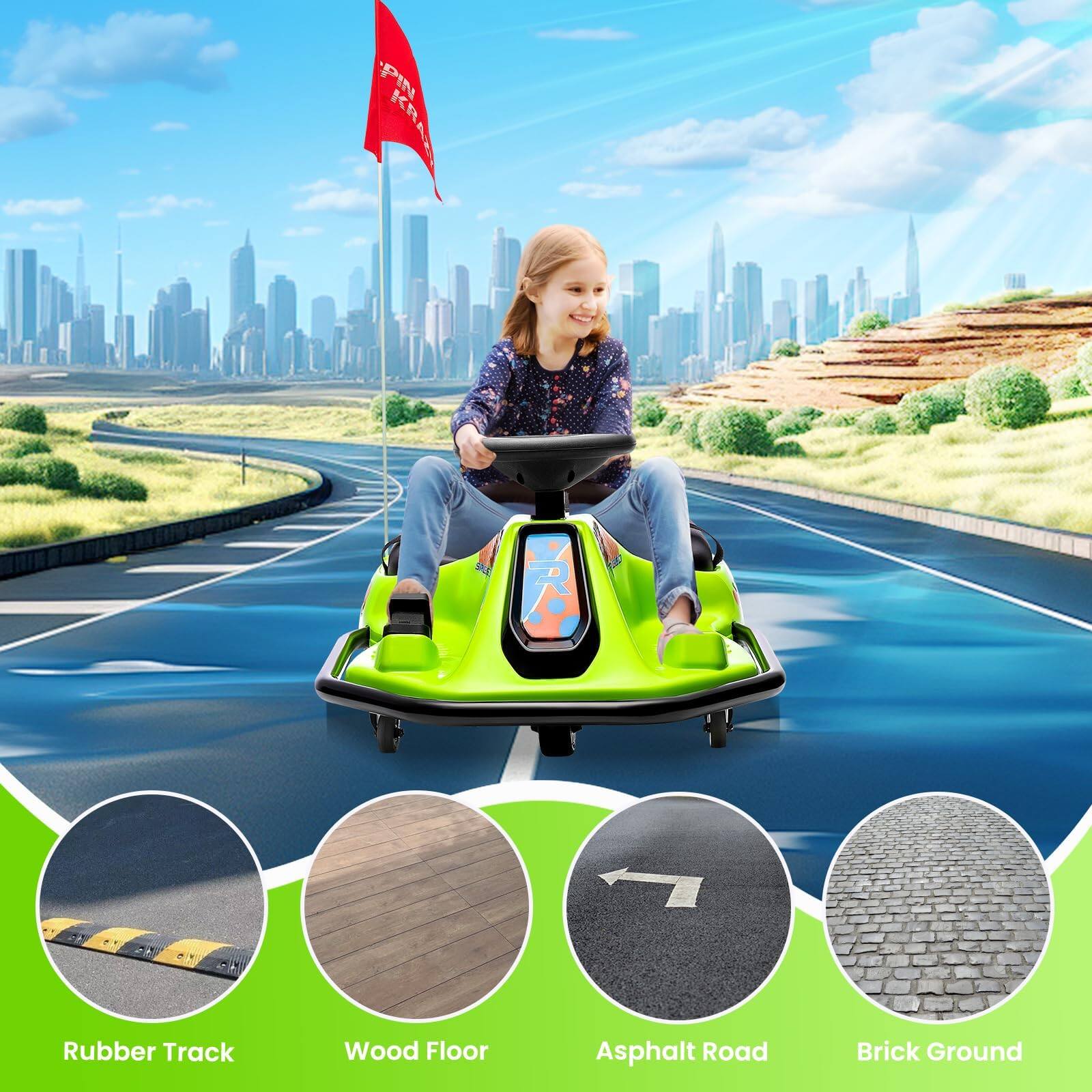 GARVEE 24V Kids Drift Go Kart with 1:1 Steering & Rear Wheel Drift ...