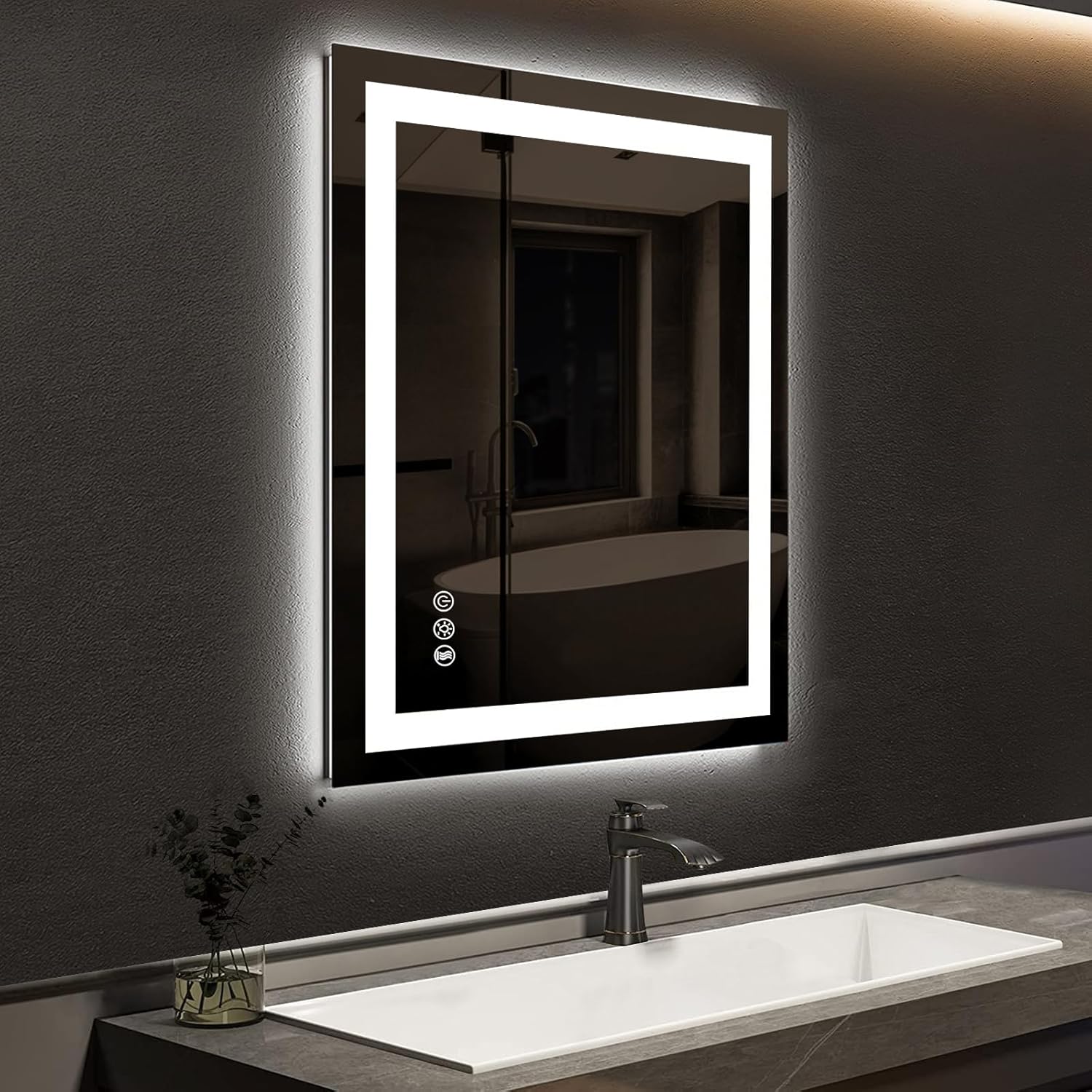 LOVMOR 28x40 Inch LED Bathroom Mirror with Anti Fog Dimmable Lights 3 ...