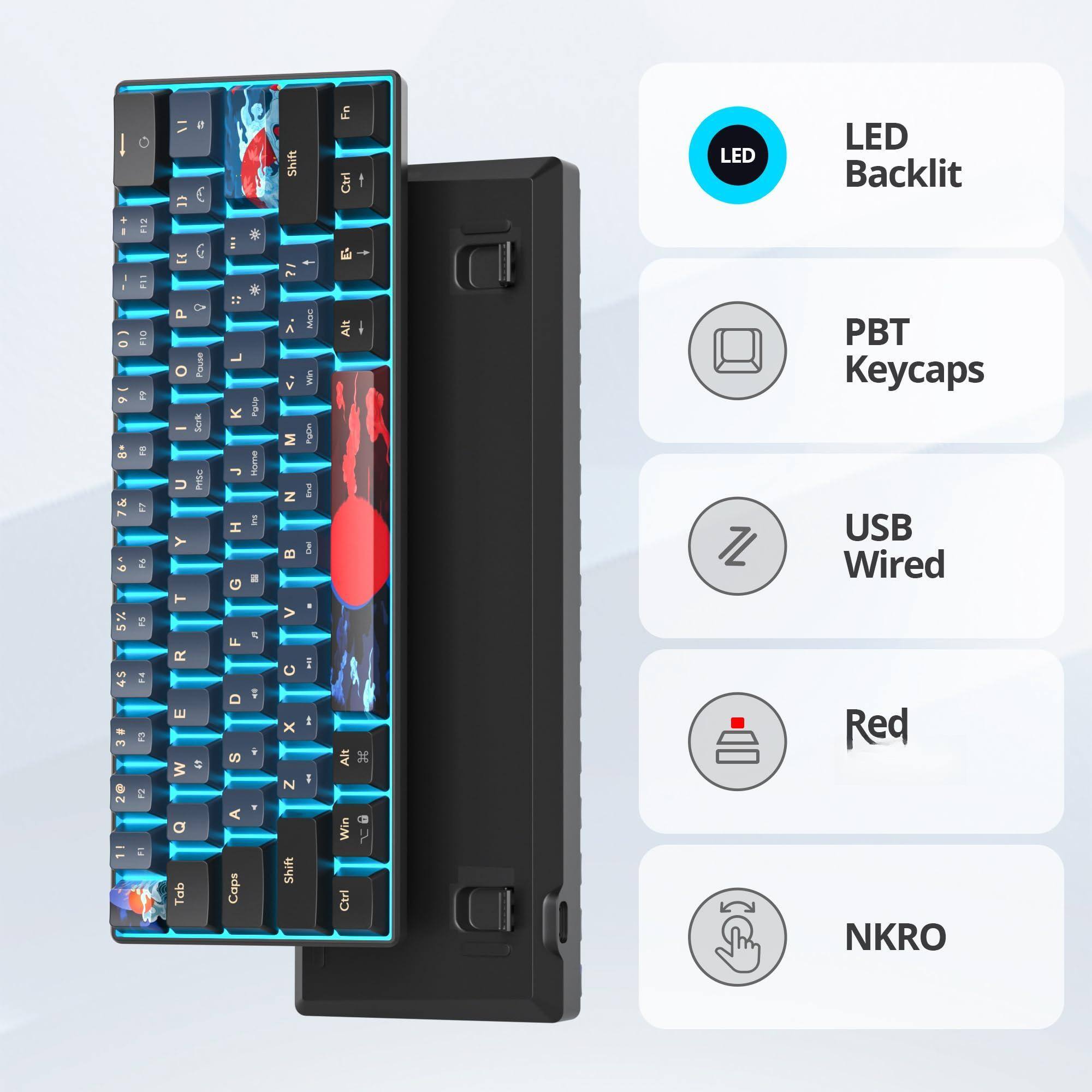 Pacoar Cade 60 Percent Gaming 60 Mechanical Led Backlit Ultra Compact ...