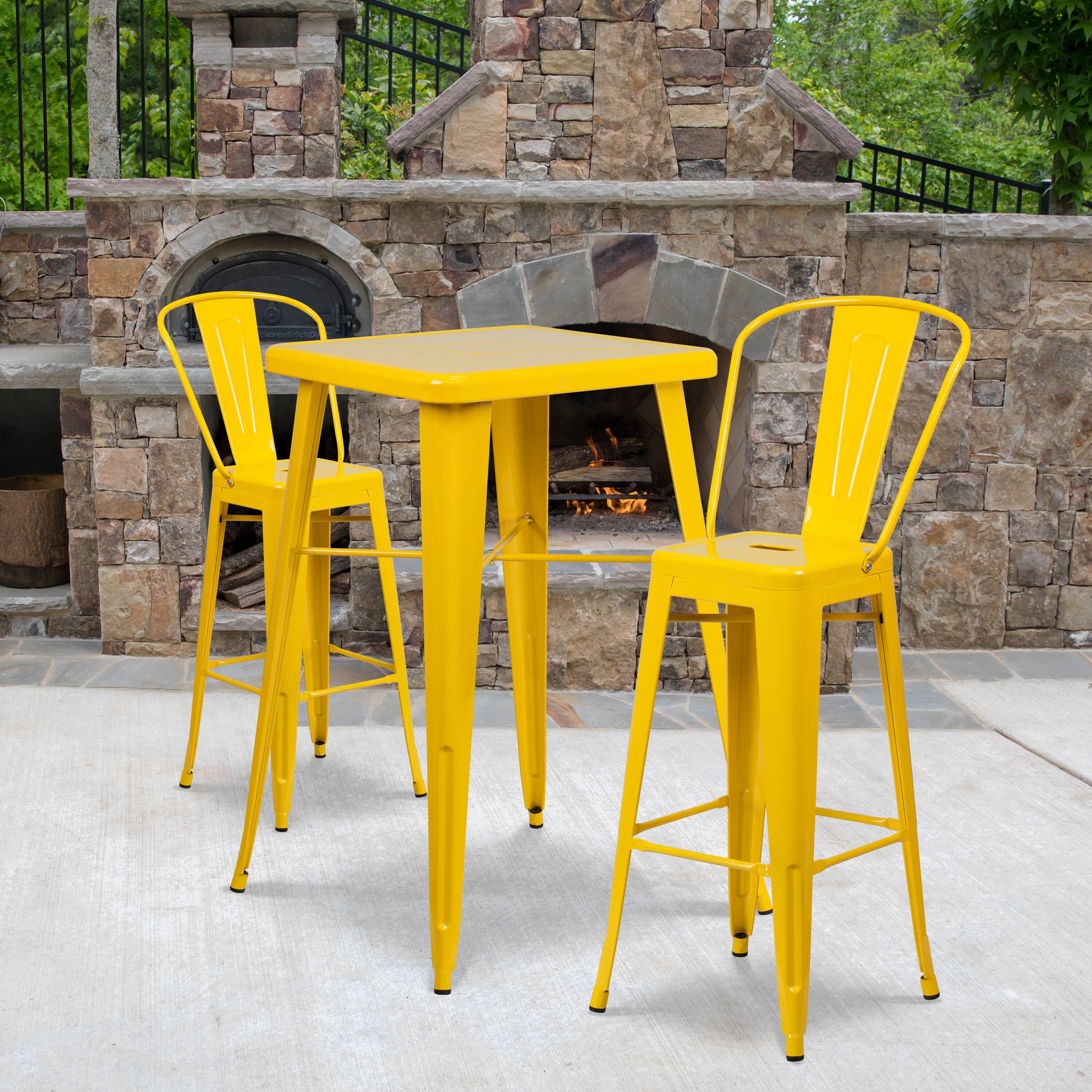 Emma + Oliver Commercial Grade 23.75" Square Metal Indoor Outdoor Bar ...