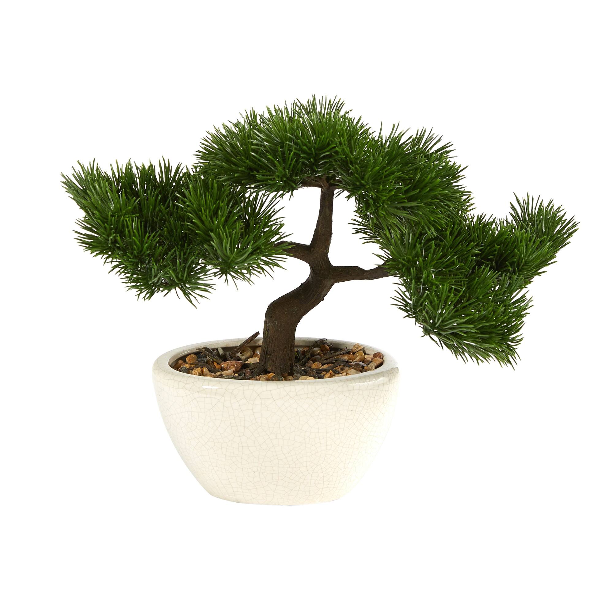 BreeBe 10" Cedar Bonsai Artificial Tree in Decorative Planter Green ...
