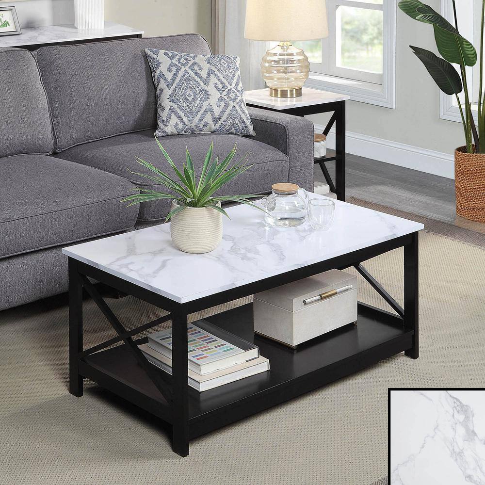 Convenience Concepts Oxford Coffee Table with Shelf White Faux Marble ...