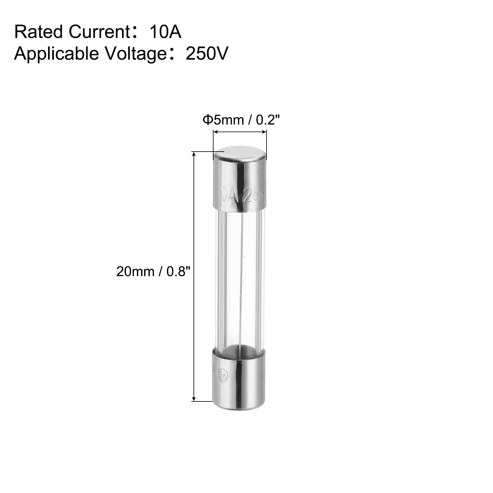 Unique Bargains 10A 250V 5x20mm Time Delay Glass Fuse UL Listed Slow ...