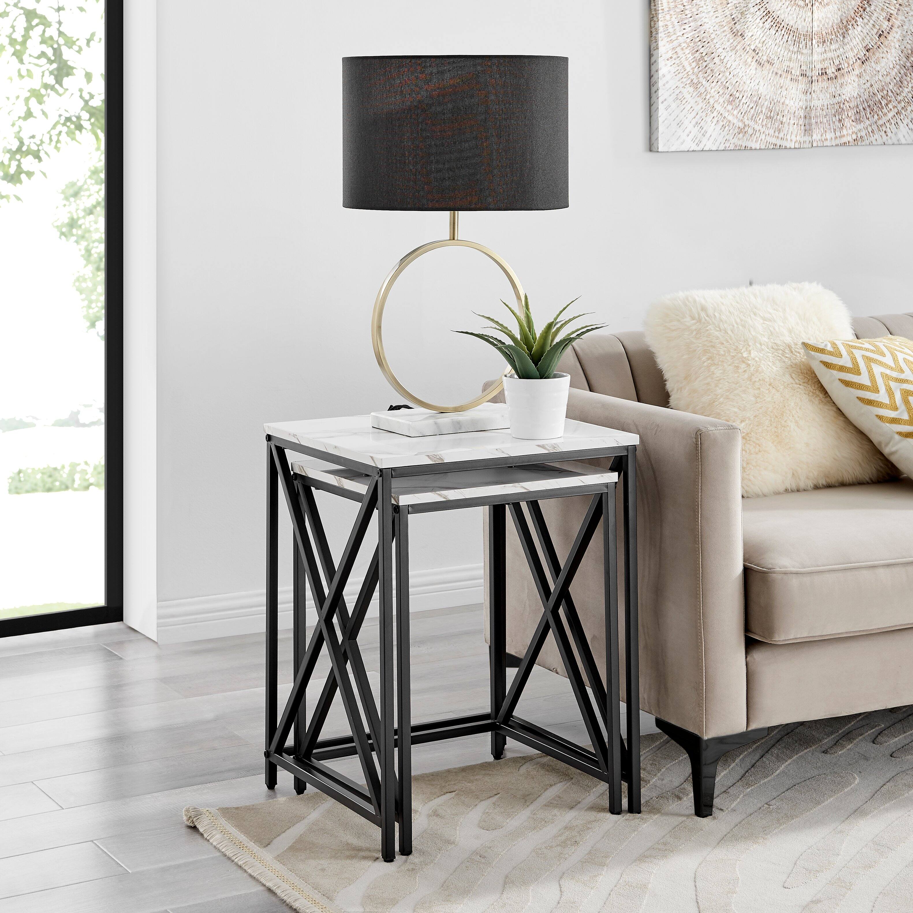 Danya B Modern Square Marble Finish Veneer Top Black Metal Frame ...