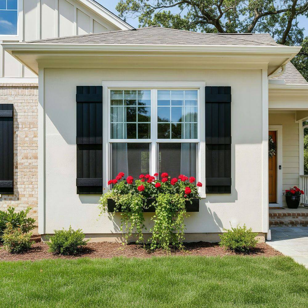 Kadyn Classic Board & Batten Faux Shutters with 3 Horizontal Bars for ...