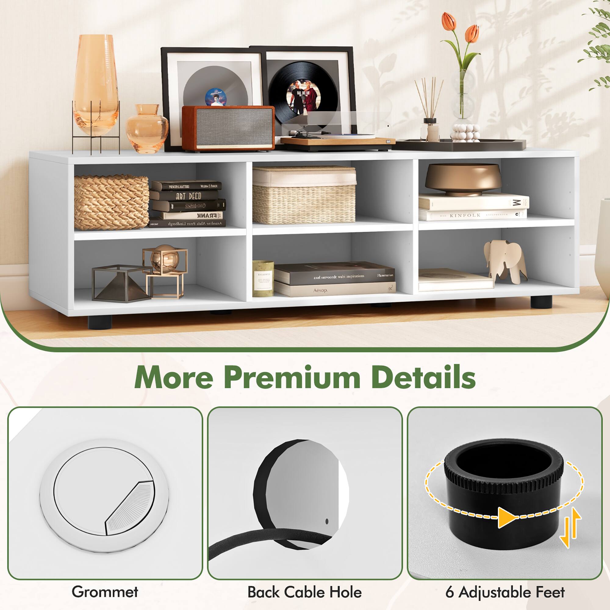 Gymax TV Cabinet for 50 Inch TV 42'' TV Stand w/ 3 Adjustable Shelves ...