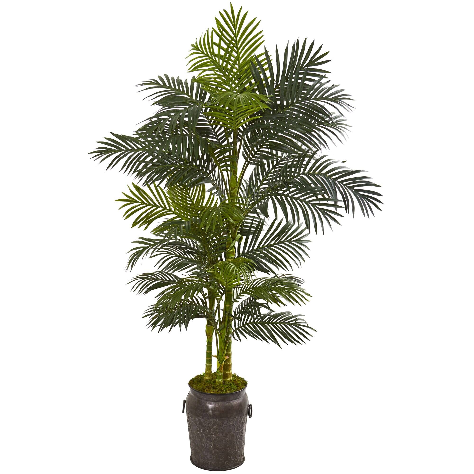 BreeBe 7' Golden Cane Artificial Palm Tree in Metal Planter Green 9768 ...