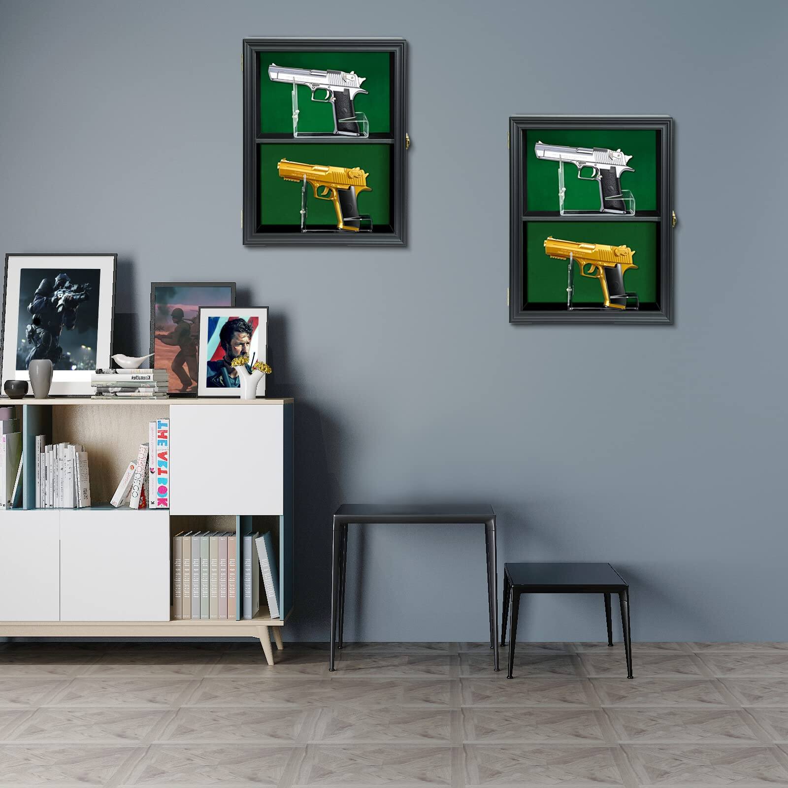 Cedar Assembly 2 Handgun Pistol Revolver Gun Display Case Wall Mount ...