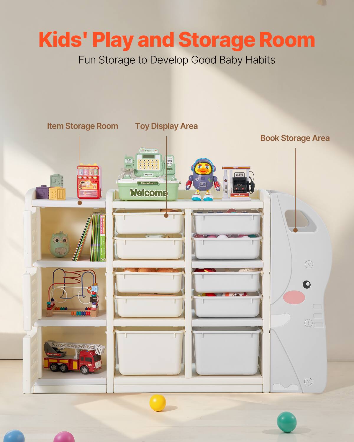 VEVOR Kids Toy Storage, 4 Tier Elephant Shape Toy Storage Organizer ...