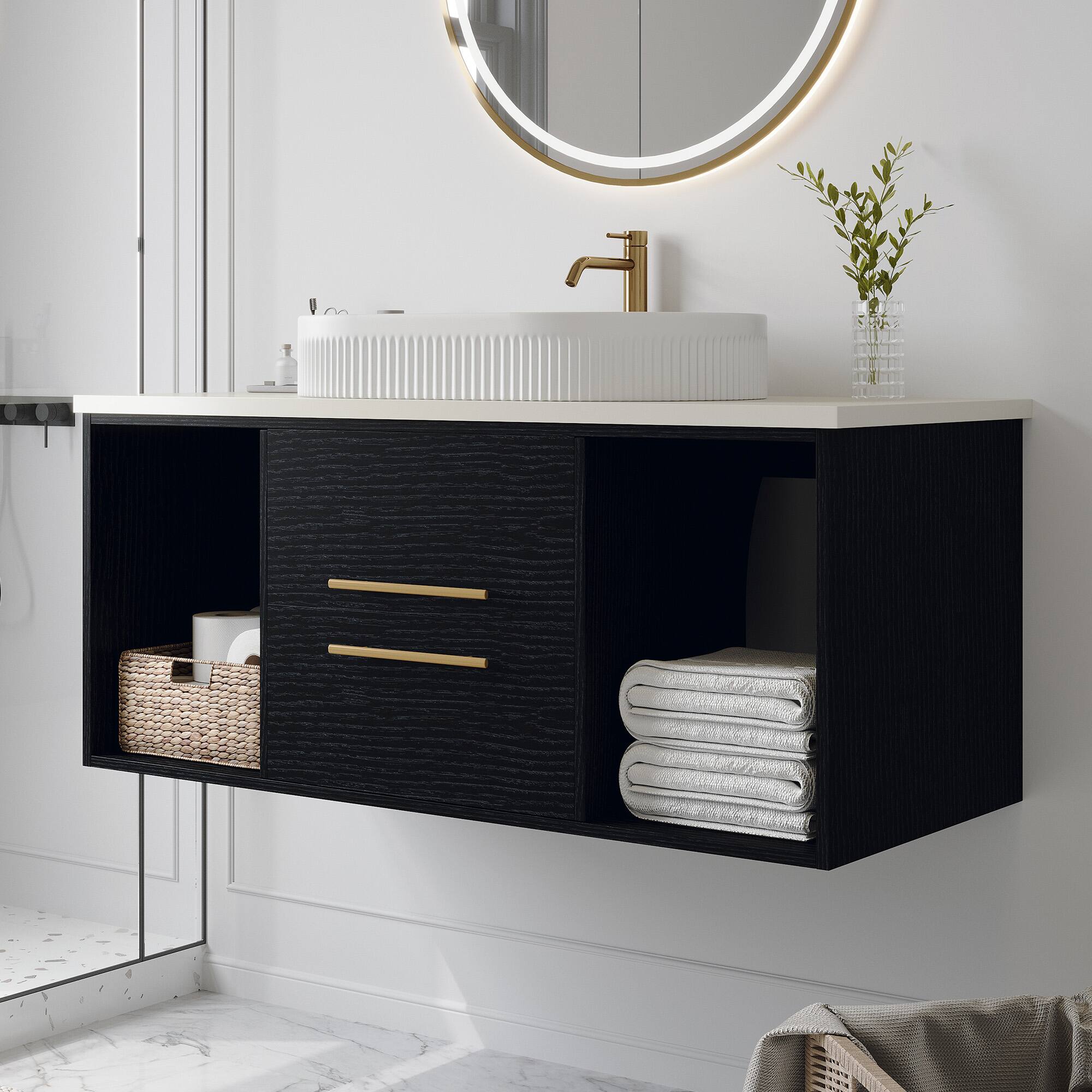 APRILSOUL Modern Bathroom Vanity with Oval Ceramic Vanity Solid Wood ...