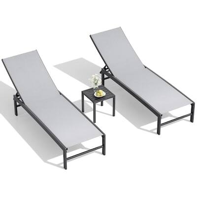 Crestlive Products Set of 3 Black Metal Frame Adjustbale Chaise Lounge ...