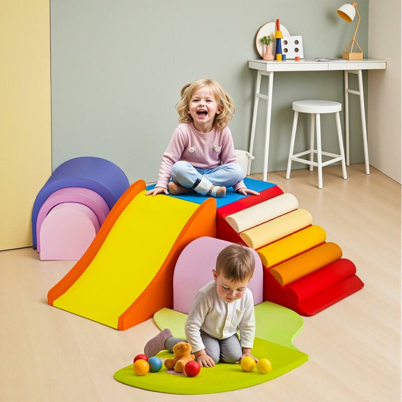 wowmax 3 in 1 Foam Climbing Blocks for Toddlers, Colorful Indoor Play Gym with Slide & Ball Pit ...