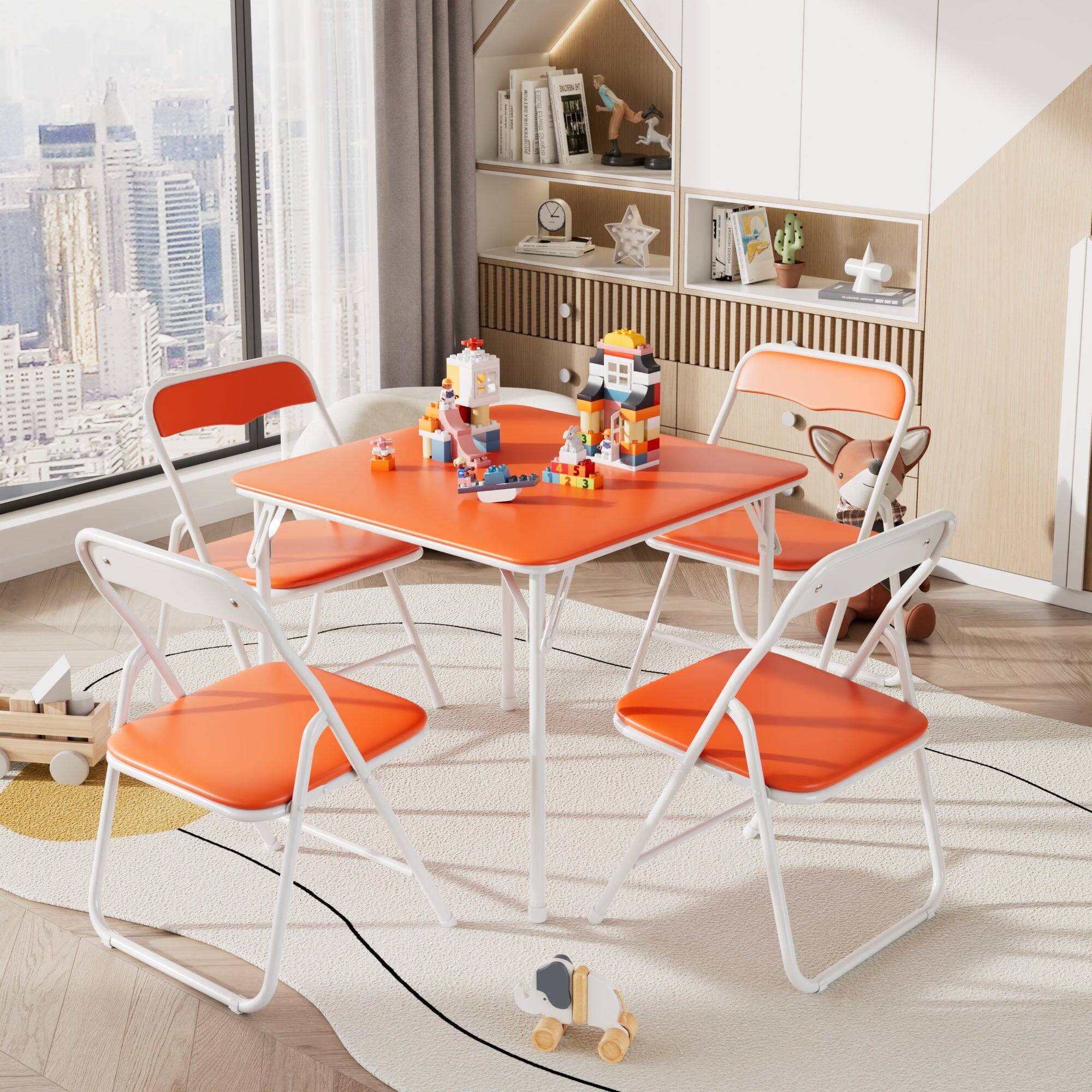 Vecelo Kids Folding Table and Chairs Set of 5 Toddler Activity Center ...