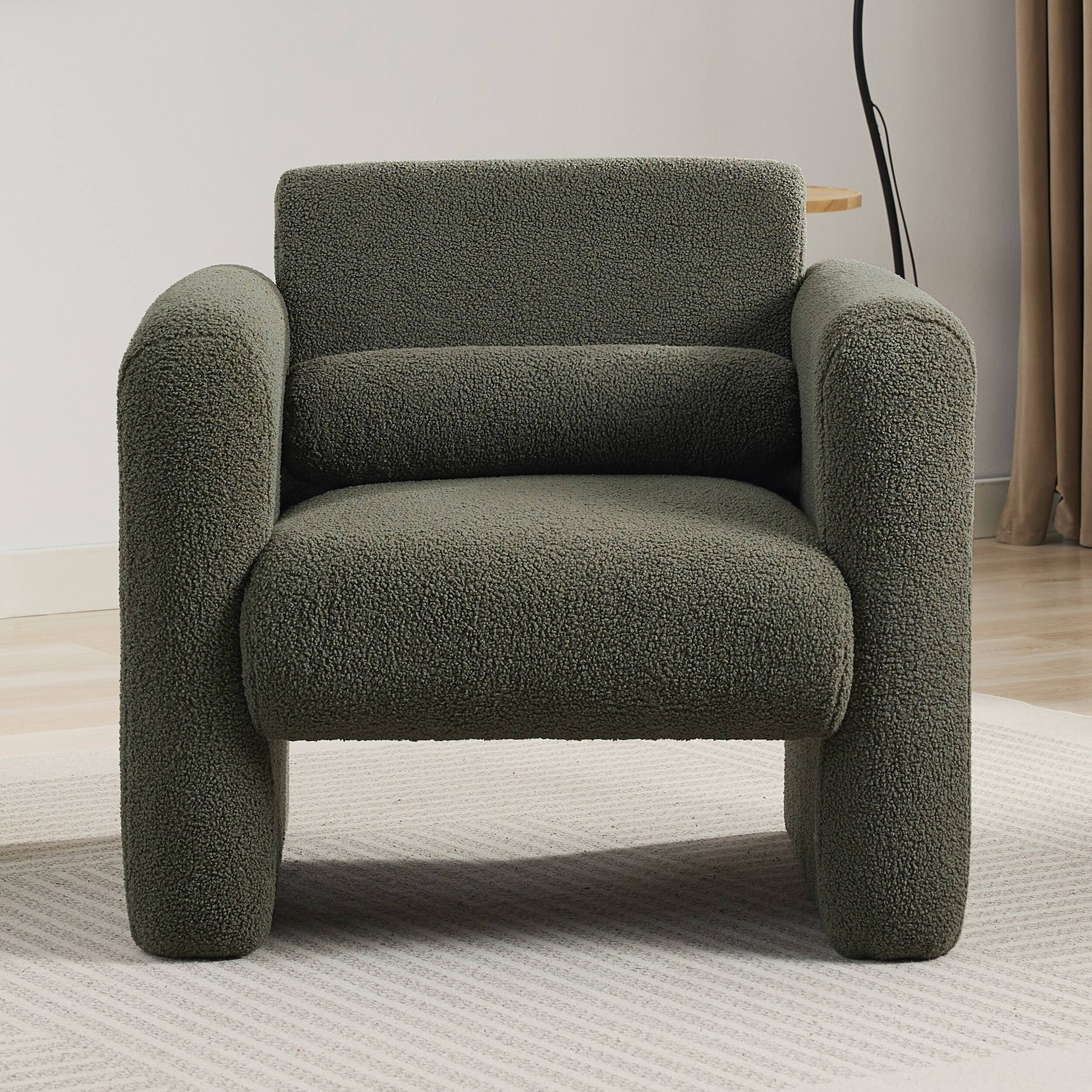 APRILSOUL Modern Accent Chair Sherpa Fabric Living Room Office Seaweed ...