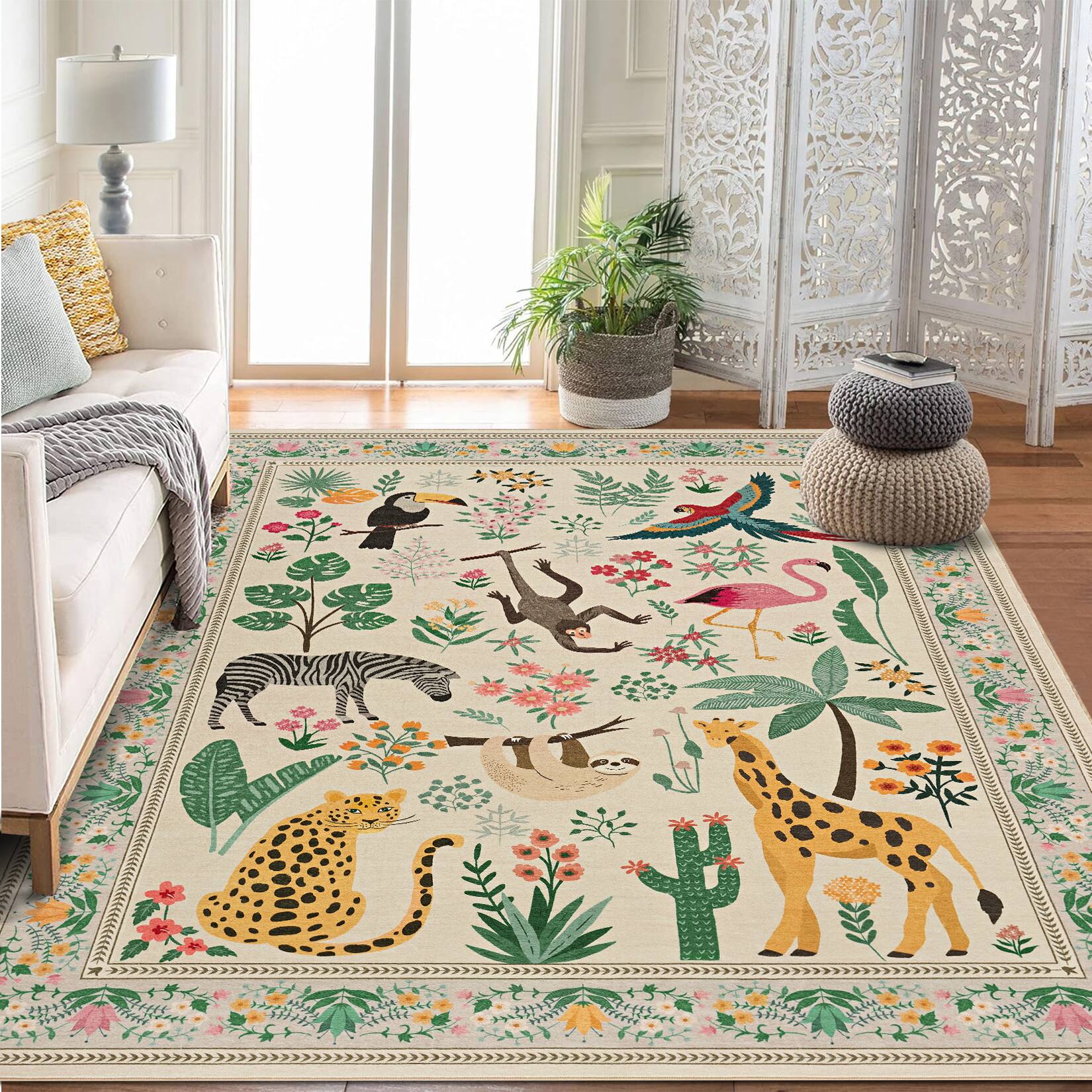 Acekool Washable Animal Bird Area Rugs, Soft Modern Forest Jungel ...