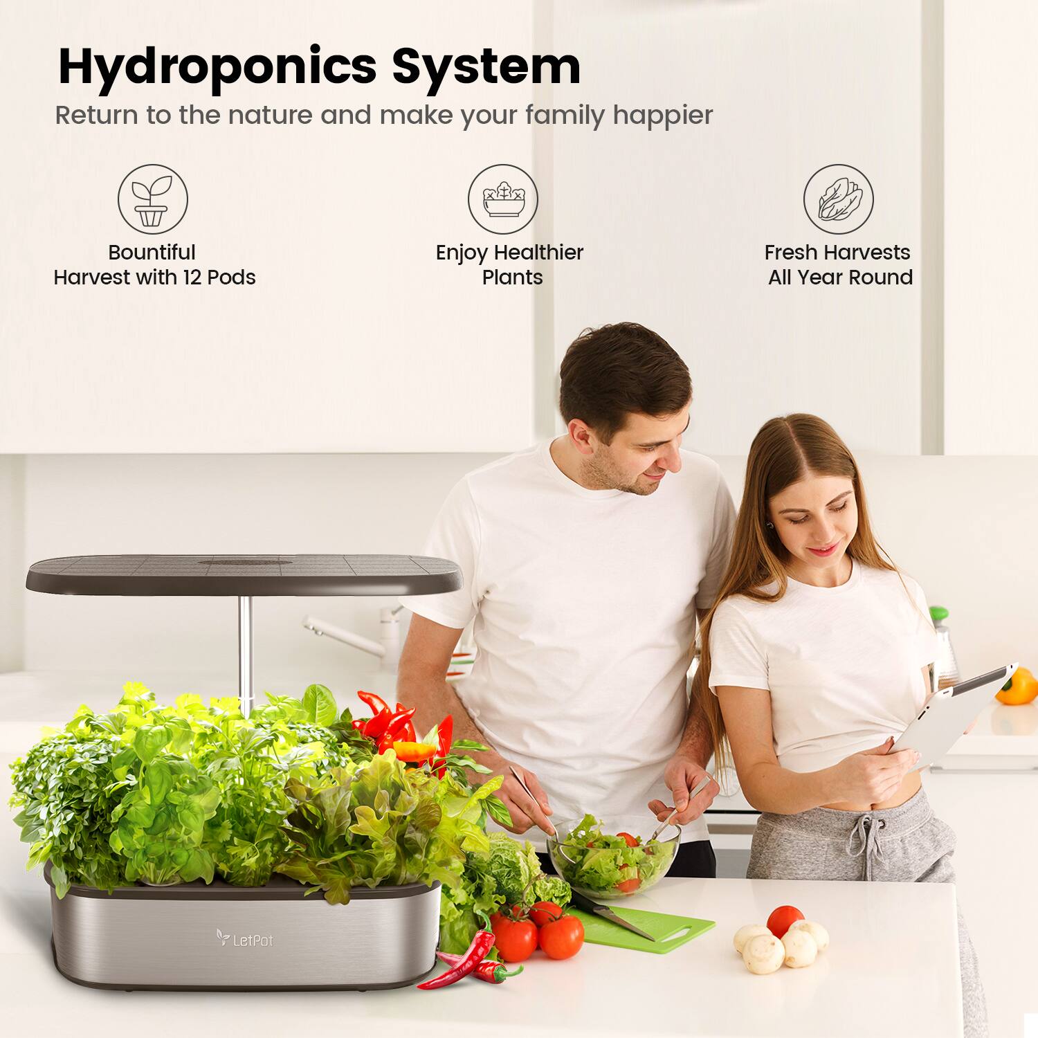 LetPot 5.5L Smart Indoor Garden Hydroponics Growing System with 12 Pods ...