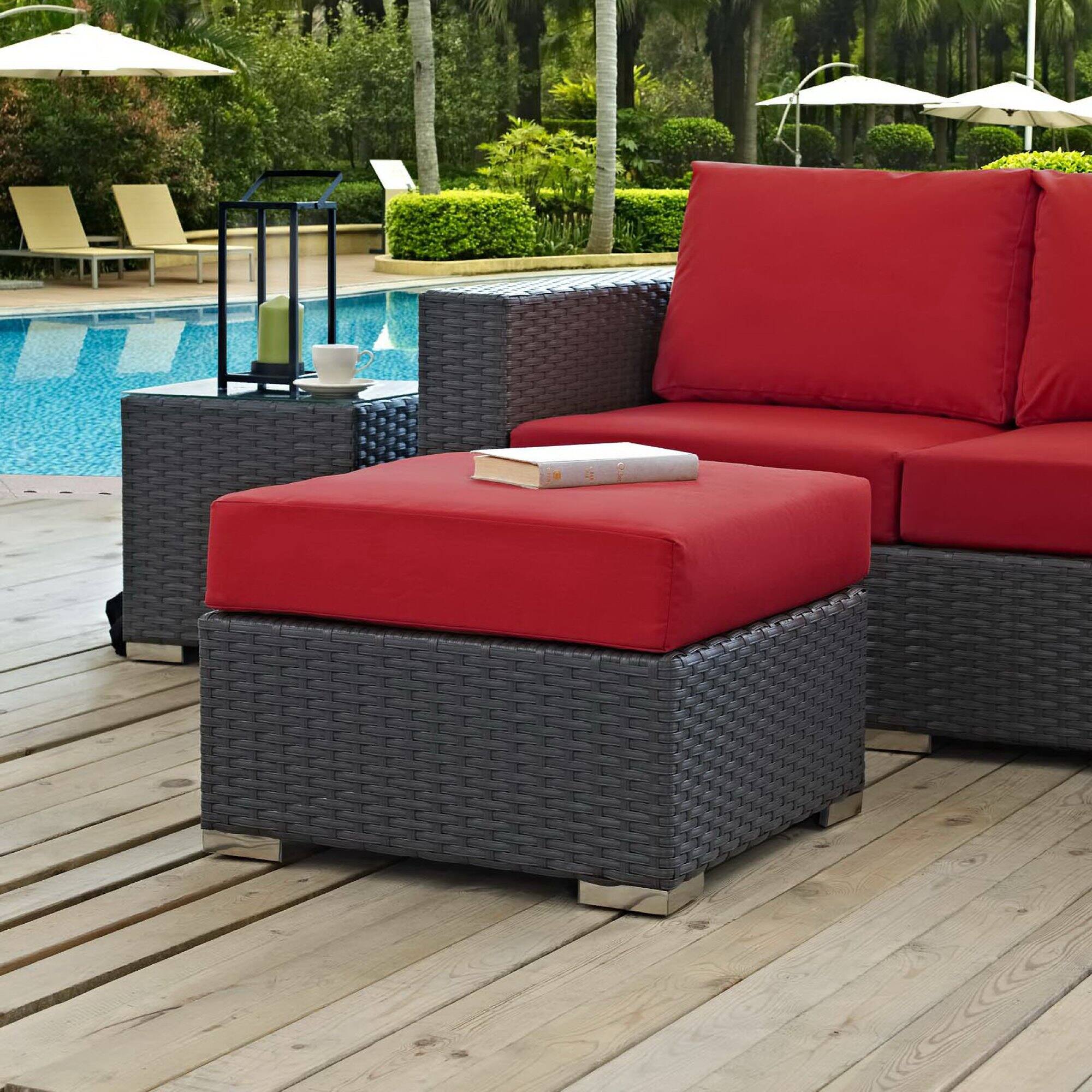 Sojourn Outdoor Patio Sunbrella® Ottoman by Modway Canvas Red EEI-1855 ...