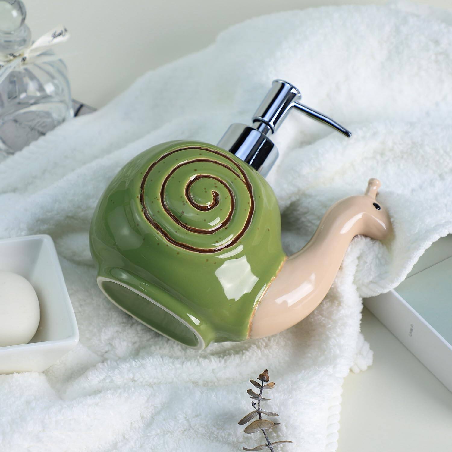 Dapper Styles Ceramic Retro Snail Shape Soap Dispenser With Plastic ...