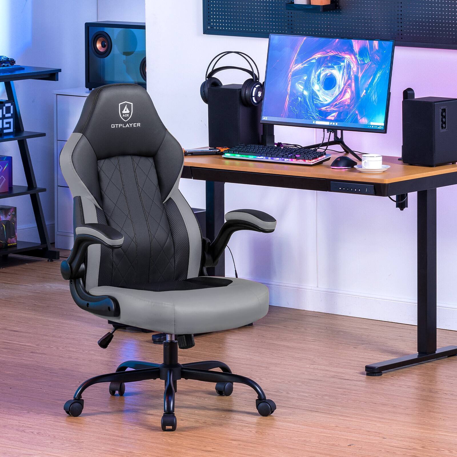 GTPlayer Video Gaming Chair with Flip Up Armrests Ergonomic Computer ...