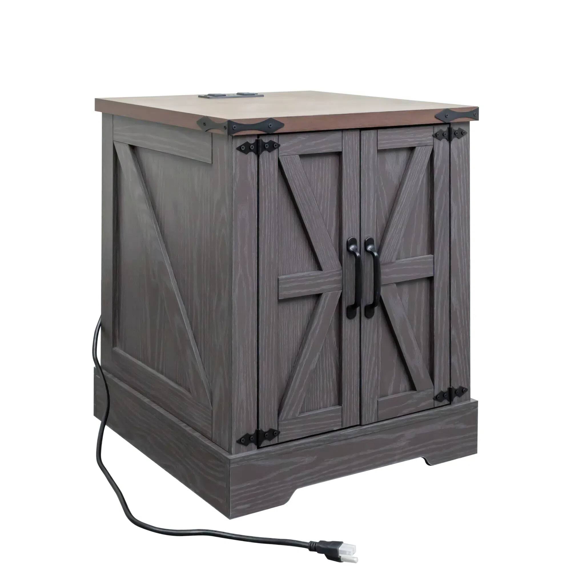 Ecooso Farmhouse End Table with Charging Station, Adjustable Shelf ...