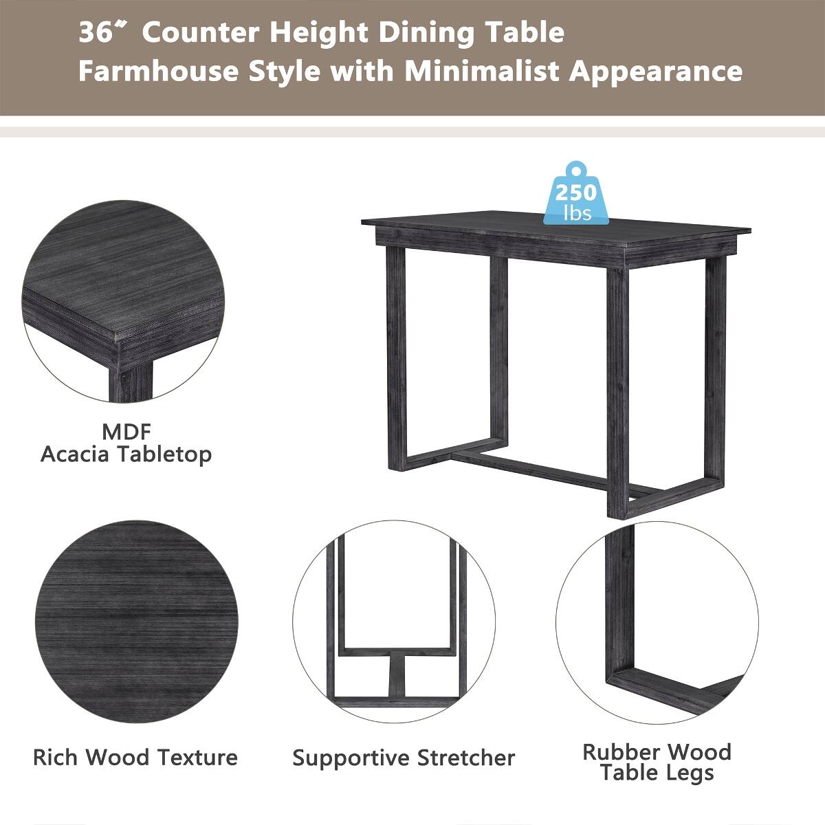 Loheer Farmhouse Dining Table Set, Five Piece Counter Height ...